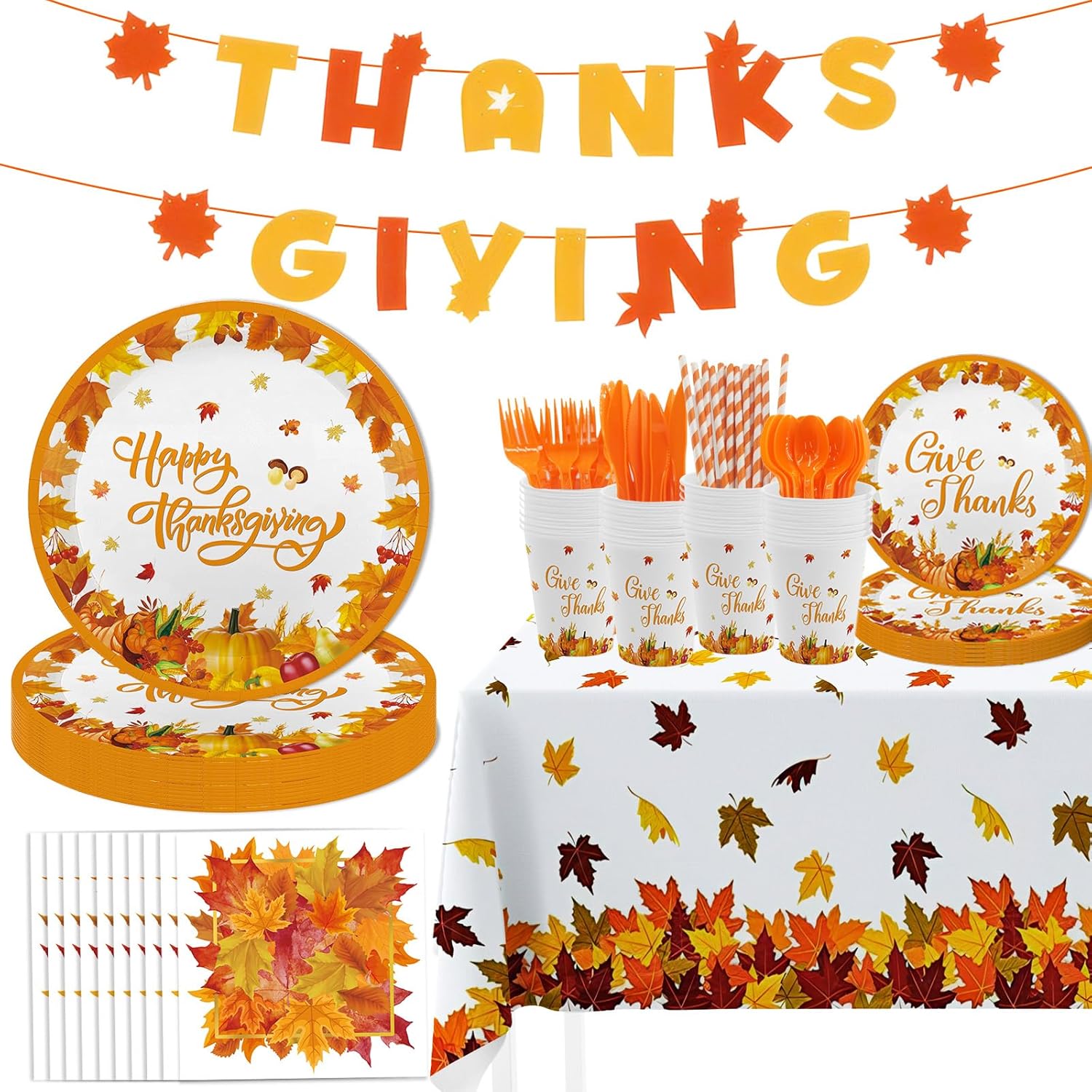 Amazon.com: MEHOFOND 194Pcs Happy Thanksgiving Party Supplies, Give ...
