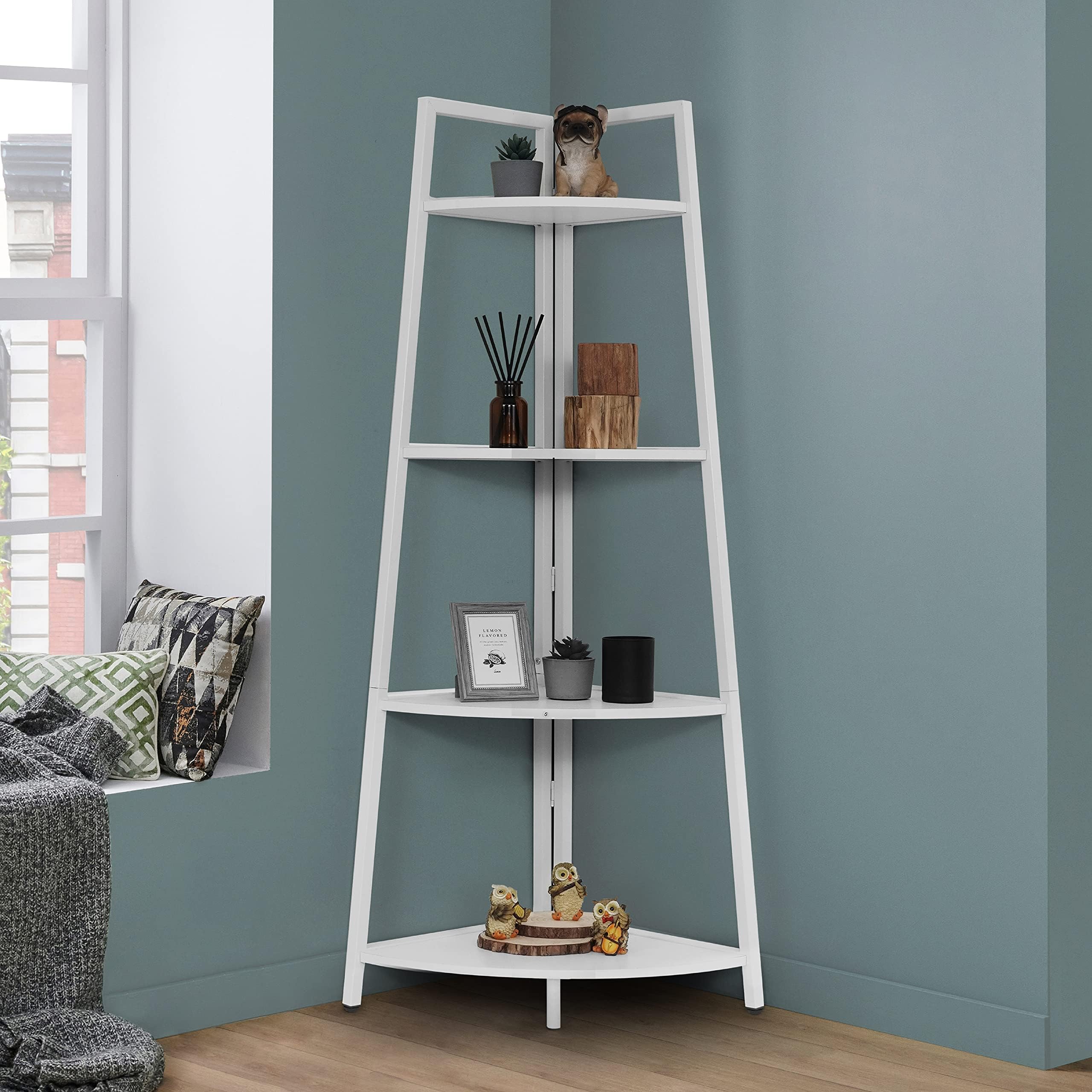 Amazon.com: 4-tier Industrial Corner Bookshelf with Two Drawers - Metal ...