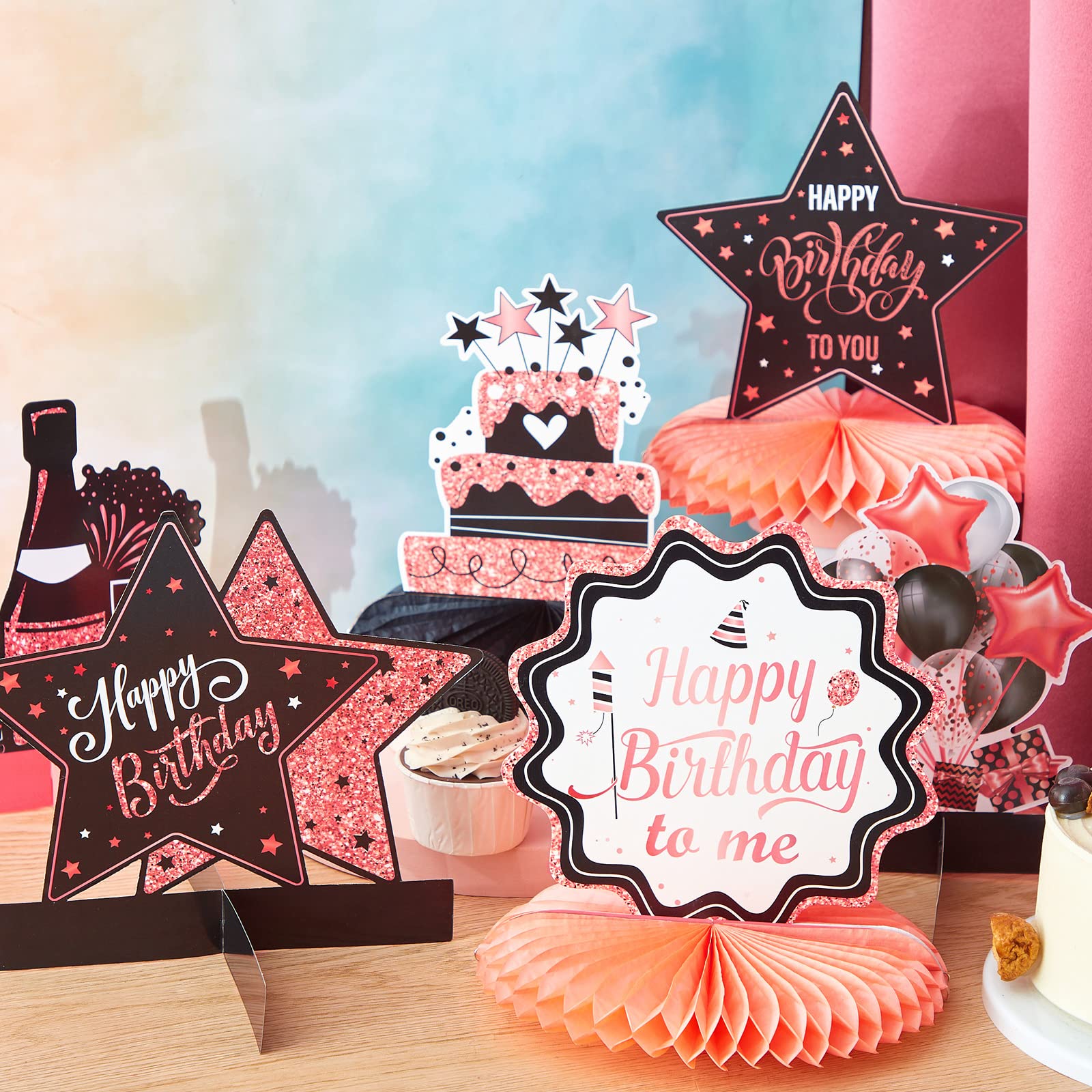 Snapklik.com : 12 Pieces Birthday Table Decorations Rose Gold Honeycomb ...