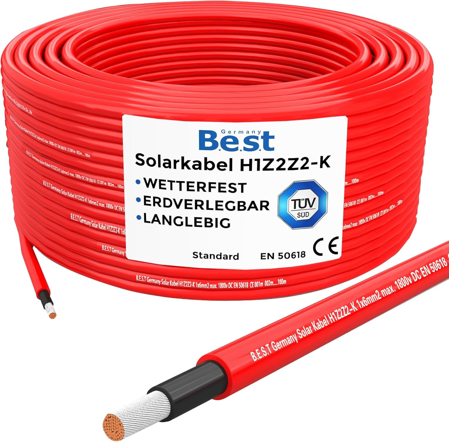 Germany B.e.s.t Solarkabel 6mm2 PV Kabel 6mm2 TÜV Zertifiziertes Solar ...