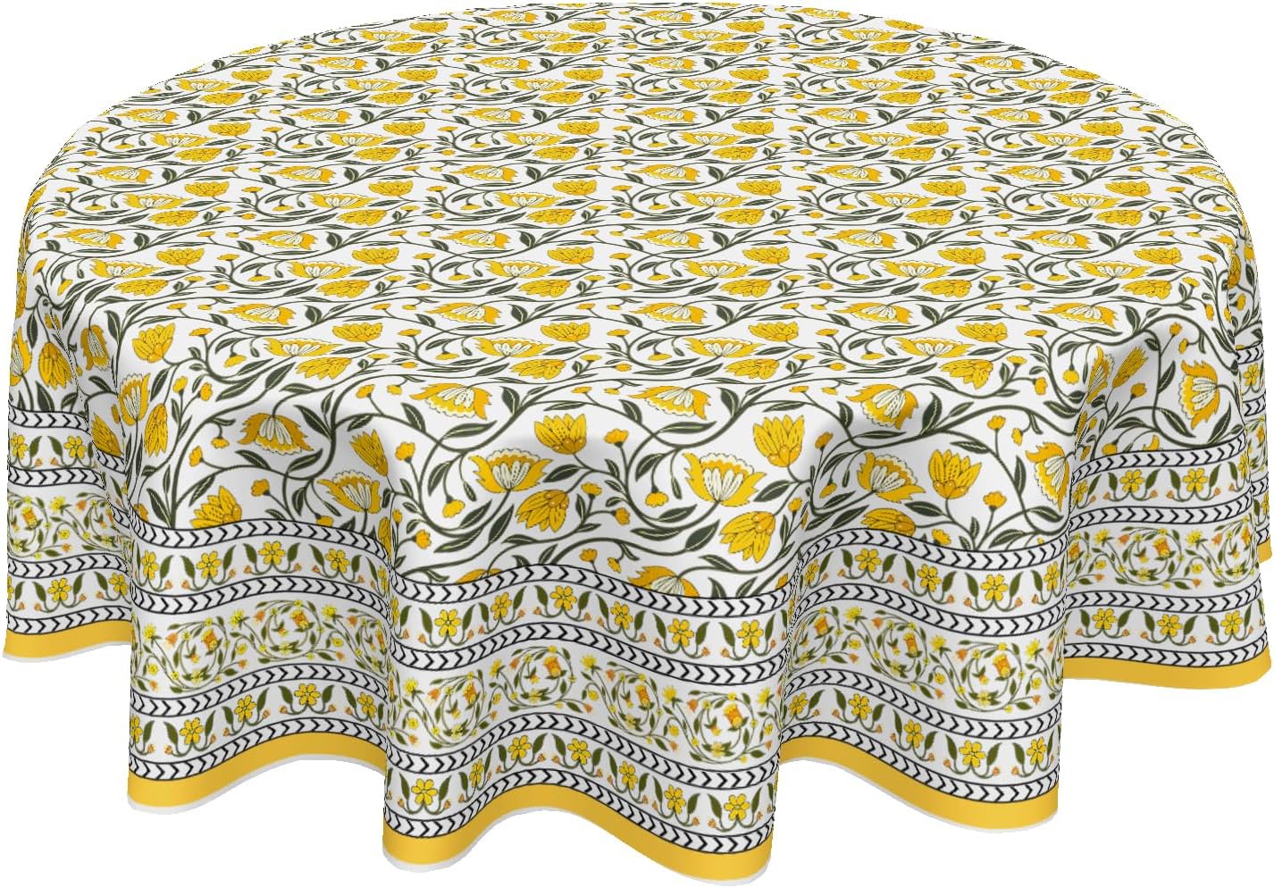 Amazon.com: Yellow Floral Tablecloth Round 60 Inch Spring Summer Yellow ...
