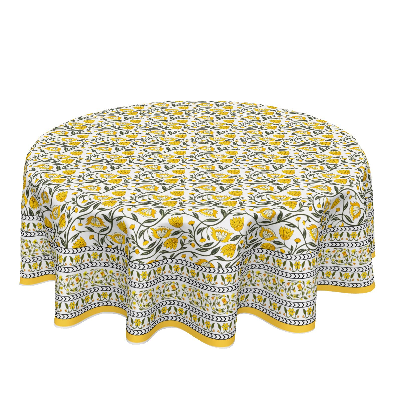 Amazon.com: Yellow Floral Tablecloth Round 60 Inch Spring Summer Yellow ...