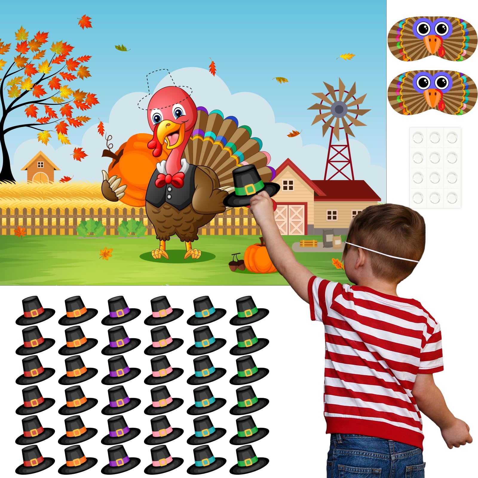 Amazon.com: ASTARON Pin The Hat on Turkey Thanksgiving Pin The Tail ...