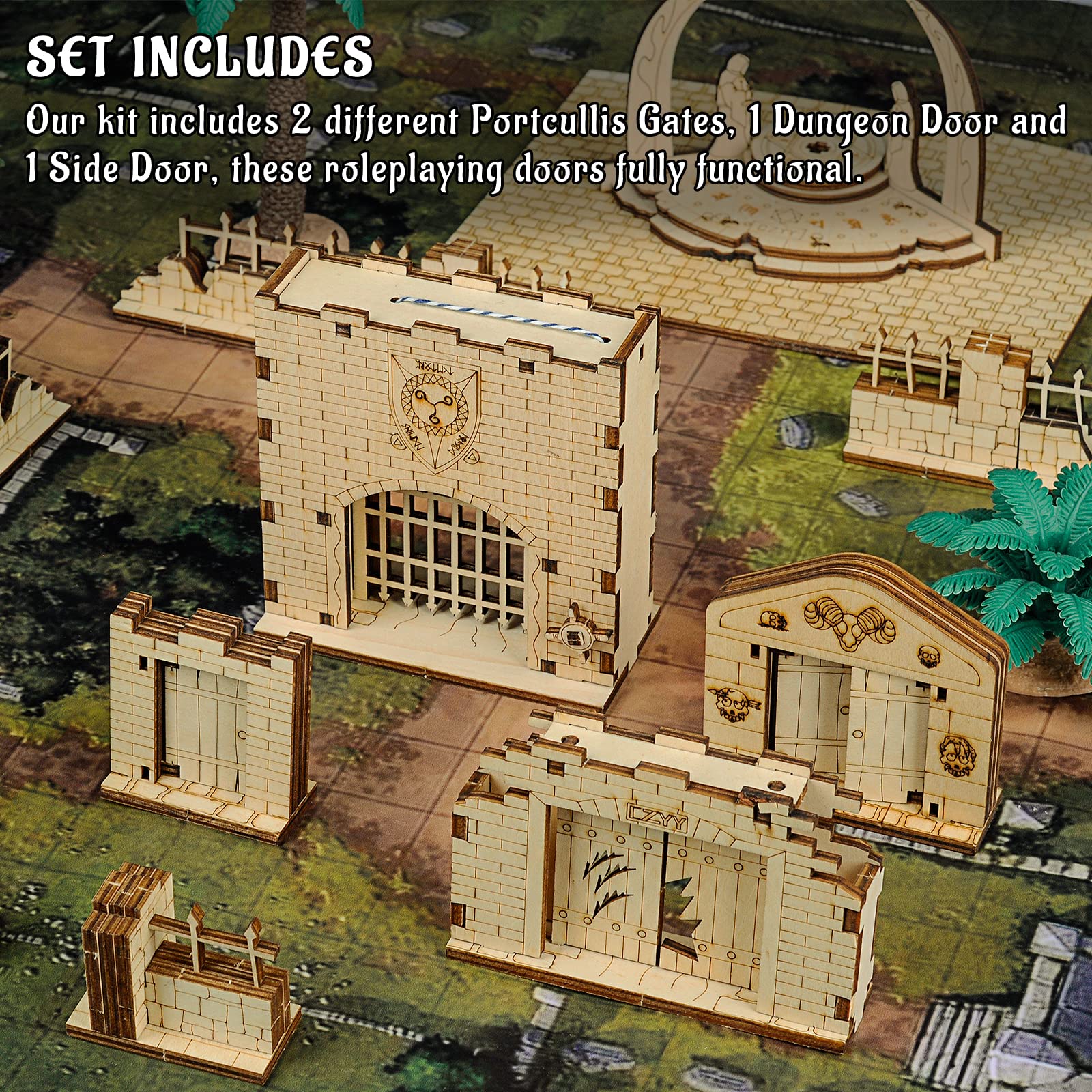 Buy Dungeon Door & Portcullis Gate Miniatures (Set of 4) Wooden Laser ...