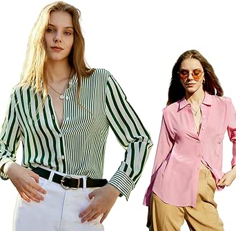 COLD POSH Silk Blouses for Women Long Sleeve Button-Down Elegant White ...