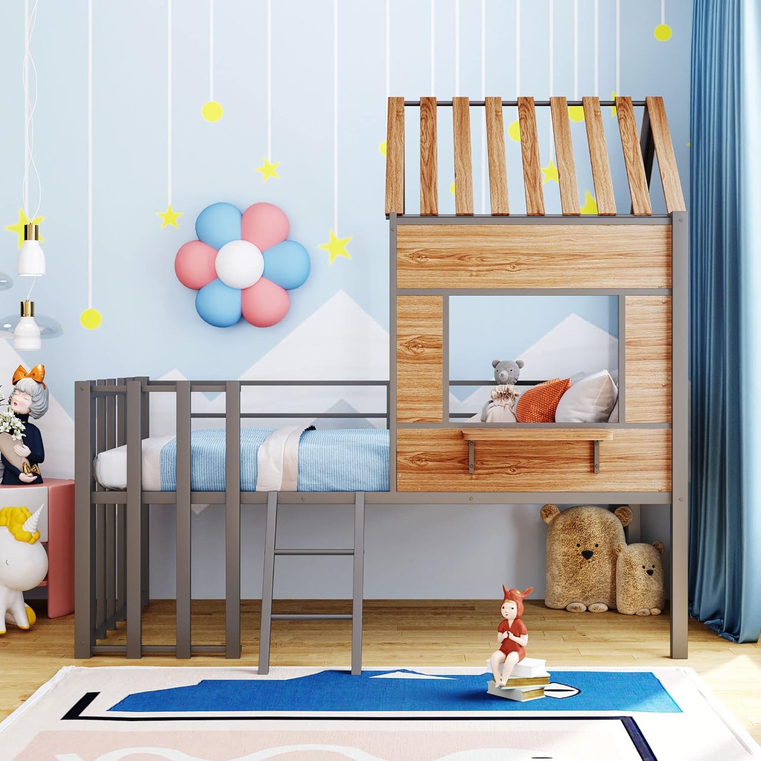Buy Harper & Bright Designs Kids House Beds Low Loft Bed Frame with ...