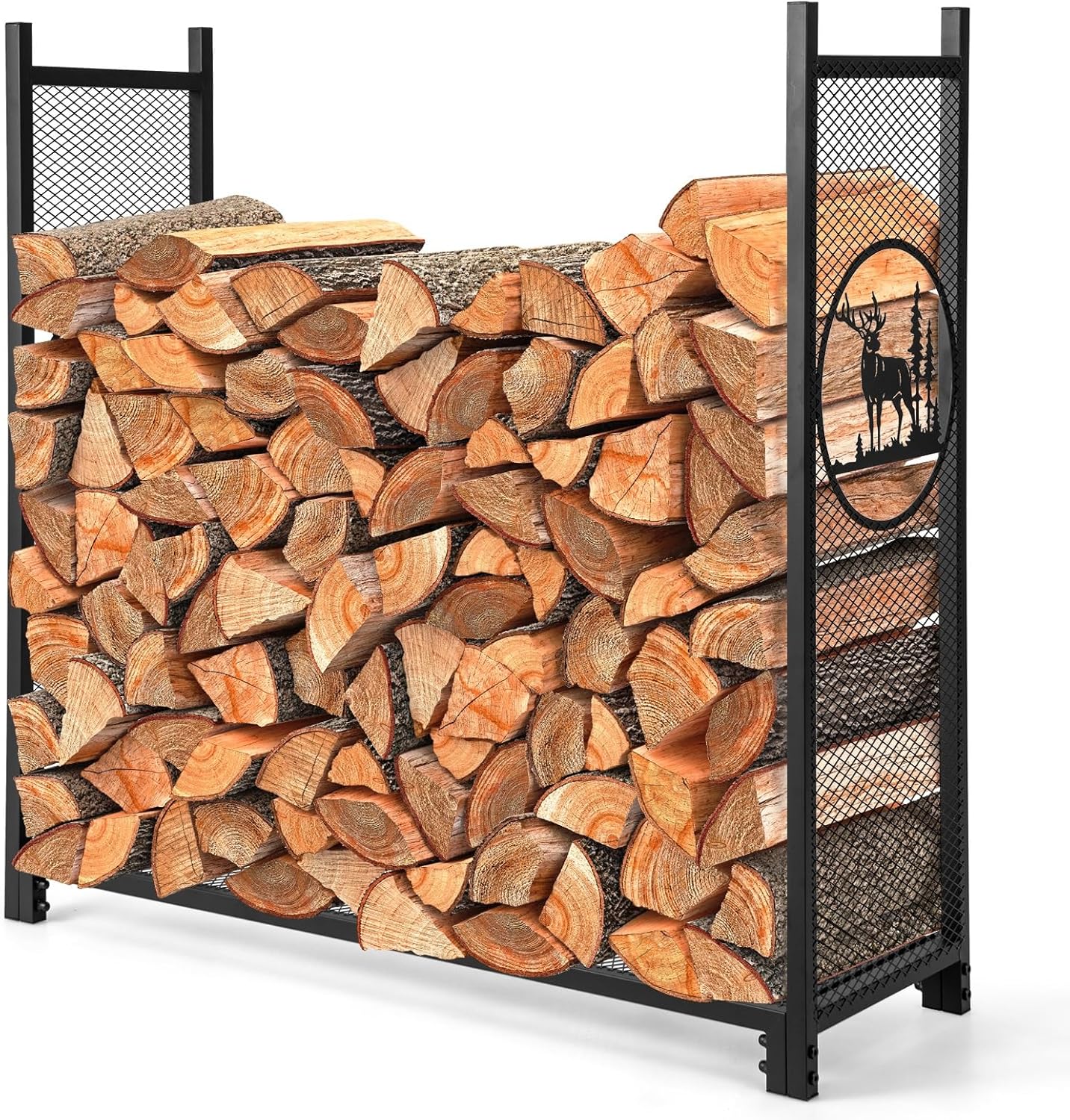 TANGZON 4FT Firewood Rack, Heavy Duty Metal Fire Log Holder with Elk ...