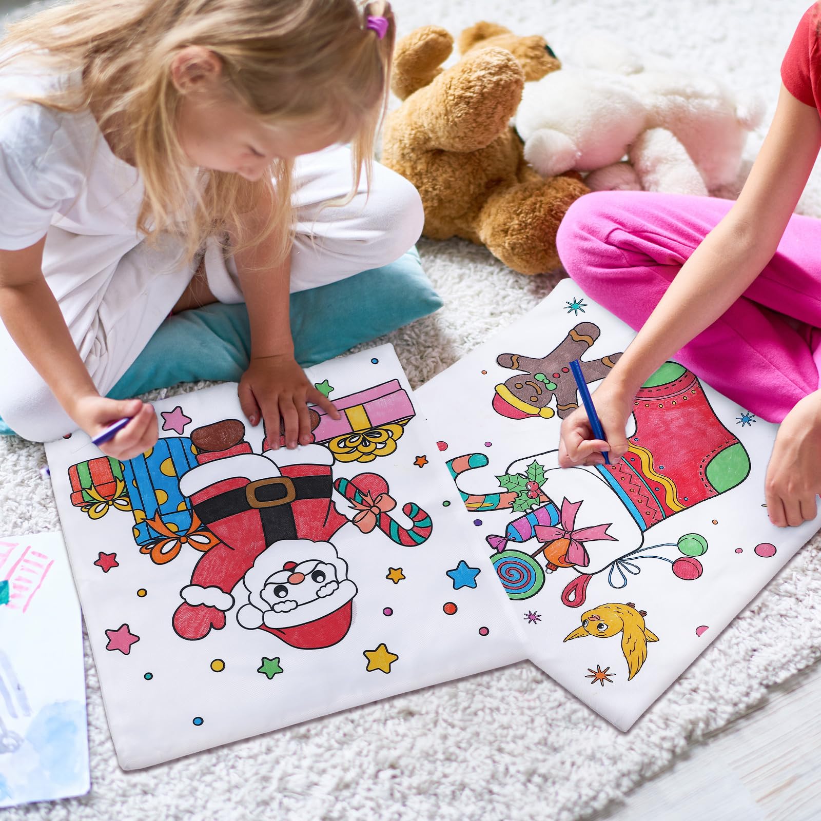 Buryeah 4 Pcs Christmas Coloring Pillow Case Set Christmas Coloring ...