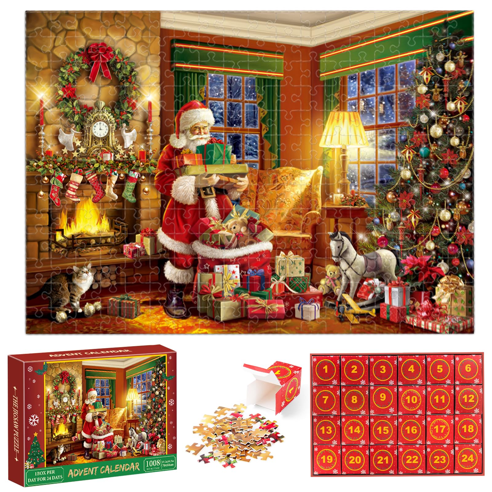 2024 Adventskalender Puzzle, Puzzle Weihnachten 1008 Teile, Weihnachten Puzzle für Erwachsene ...