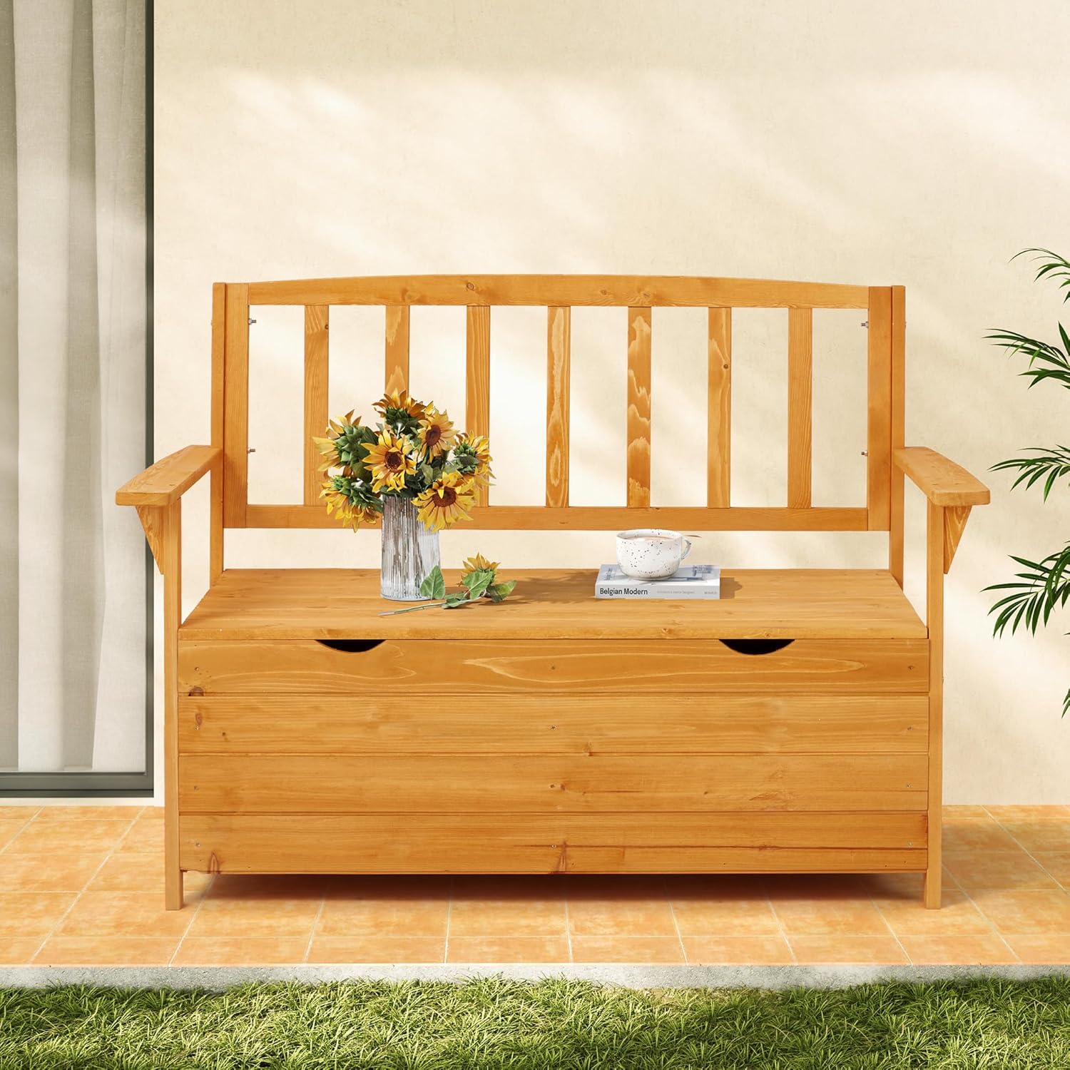 Amazon.com: AVAWING Outdoor Wooden Storage Bench, Patio Storage Box ...