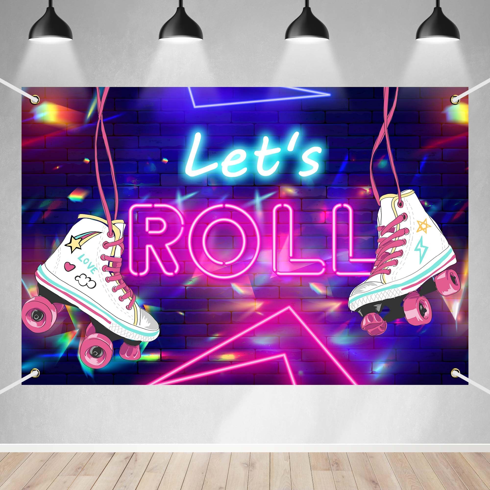 Amazon.com: Let's Roll Roller Skate Birthday Party Banner Backdrop Neon ...