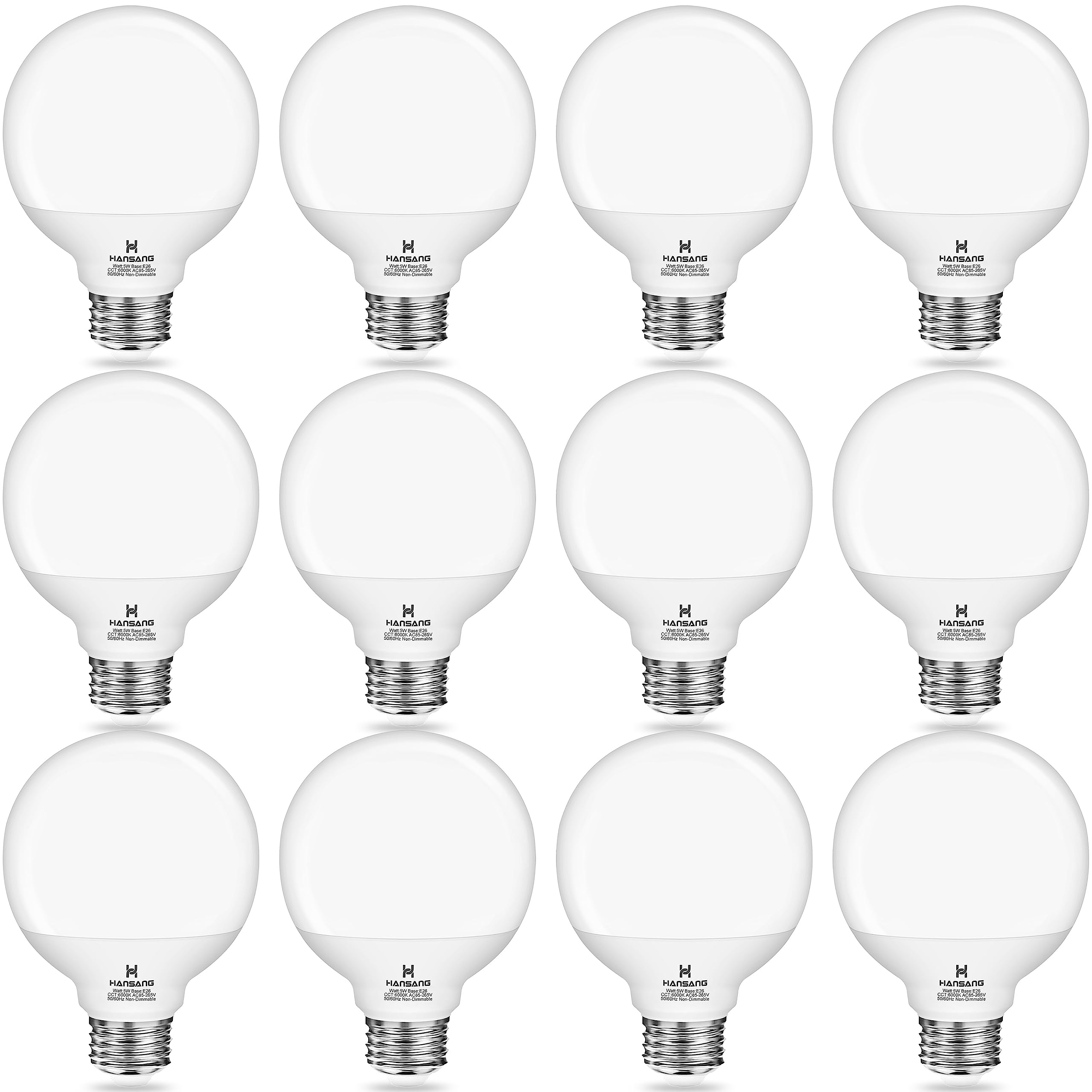 hansang 12 Pack Bathroom Light Bulbs, 6000K Daylight LED Globe Light ...