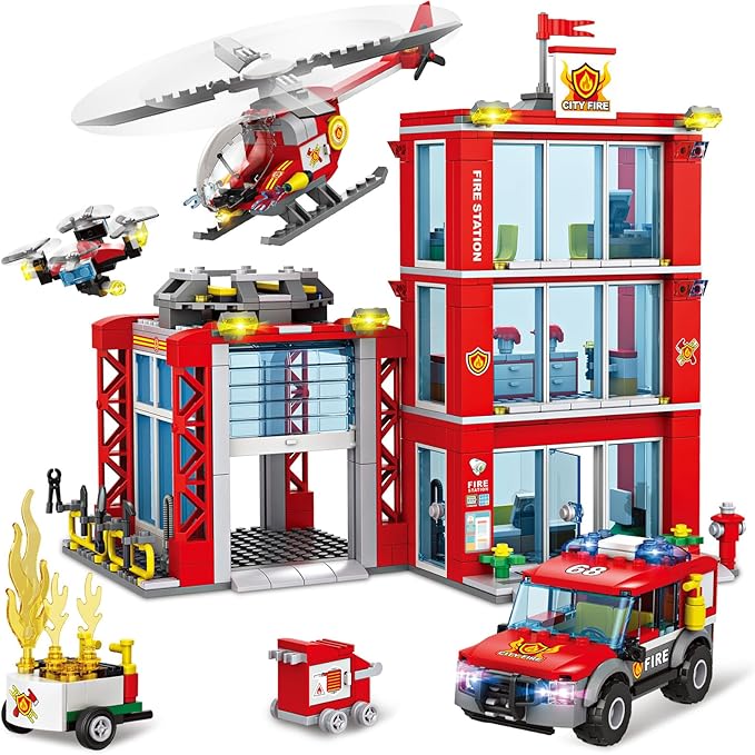 Amazon.com: City Fire Station Building Blocks Set with Fire Truck ...