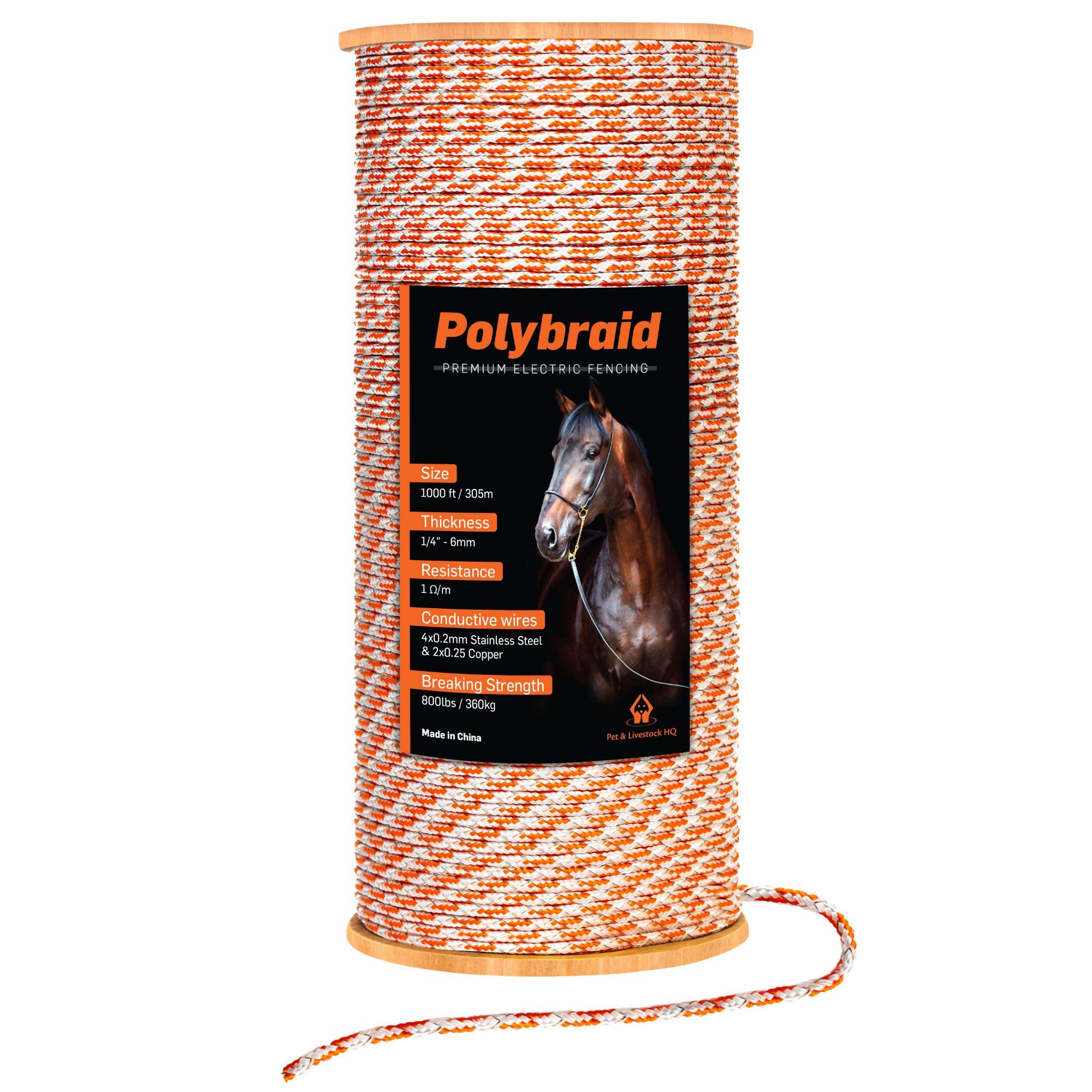 Amazon.com : Electric Fence Polybraid 1000ft Thickness 1/4" - Premium ...