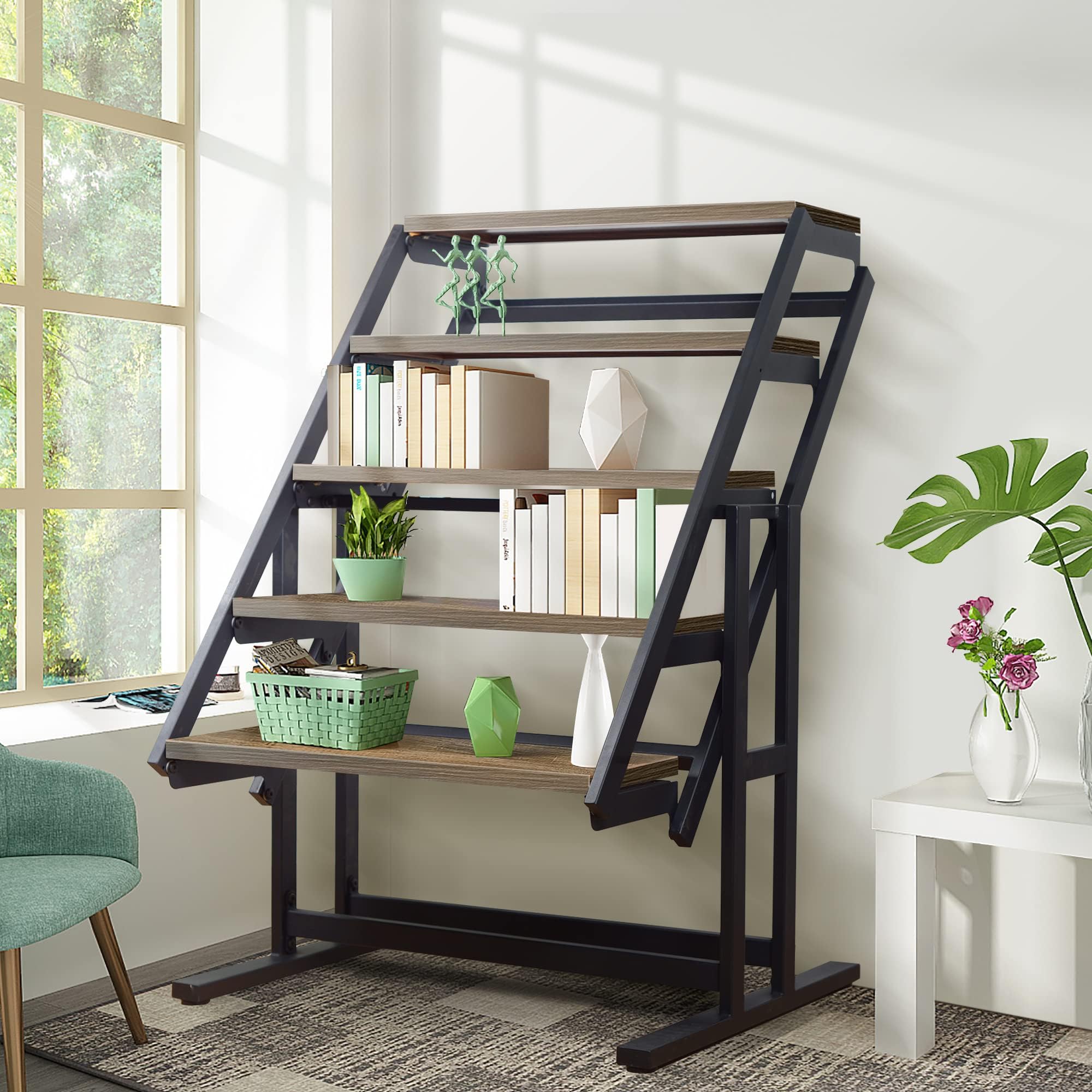 DISHENGZHEN Convertible 2 in 1 Shelf to Table,Bookshelf Desk & Dining ...