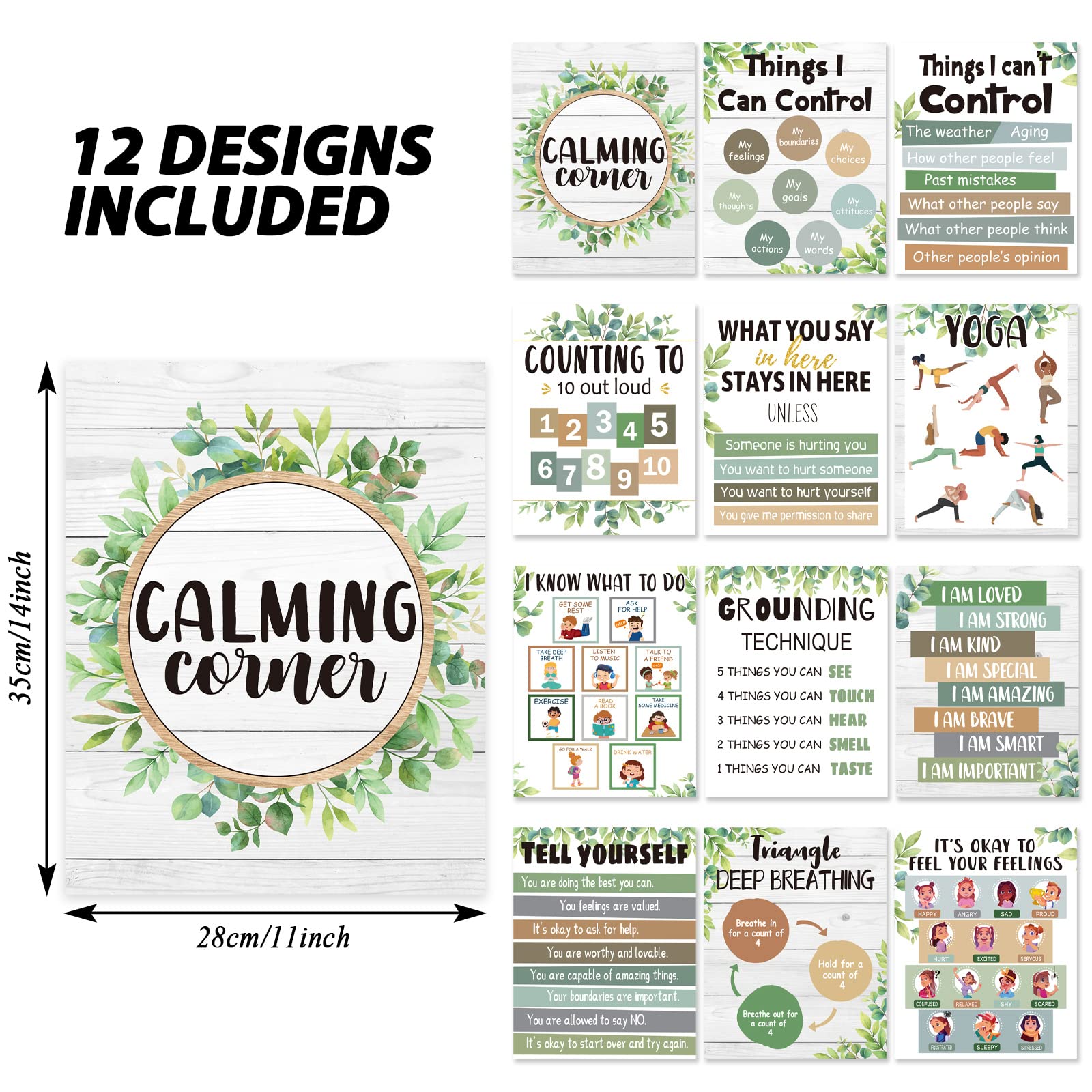 Zoiiwa 12pcs Eucalyptus Calming Corner Classroom Poster Preschool ...