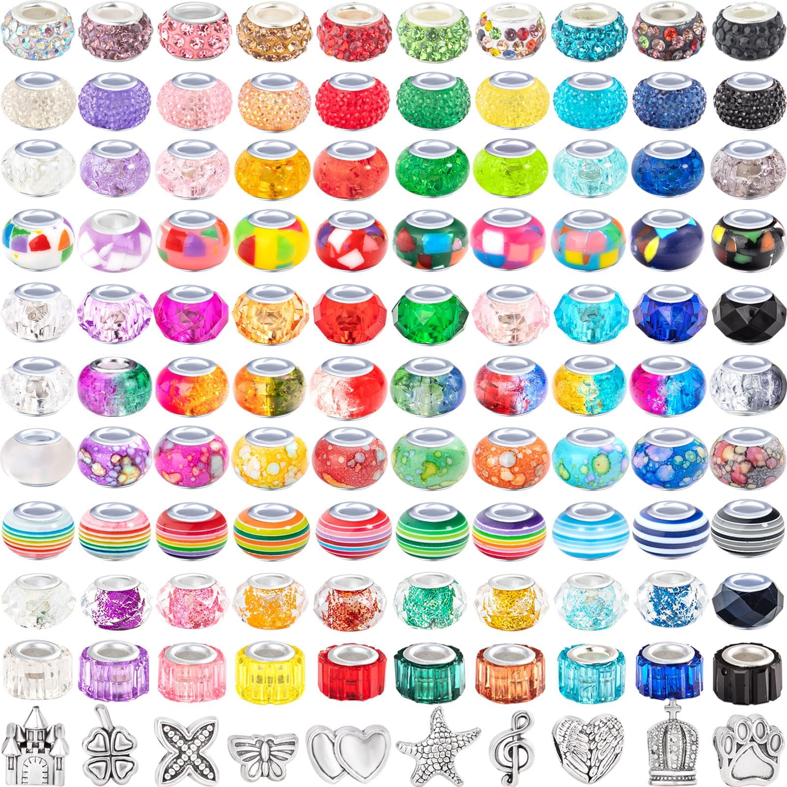 Amazon.com: Victlov 100 Pieces Assorted European Craft Glass Beads Large Hole Beads Mixed Color ...