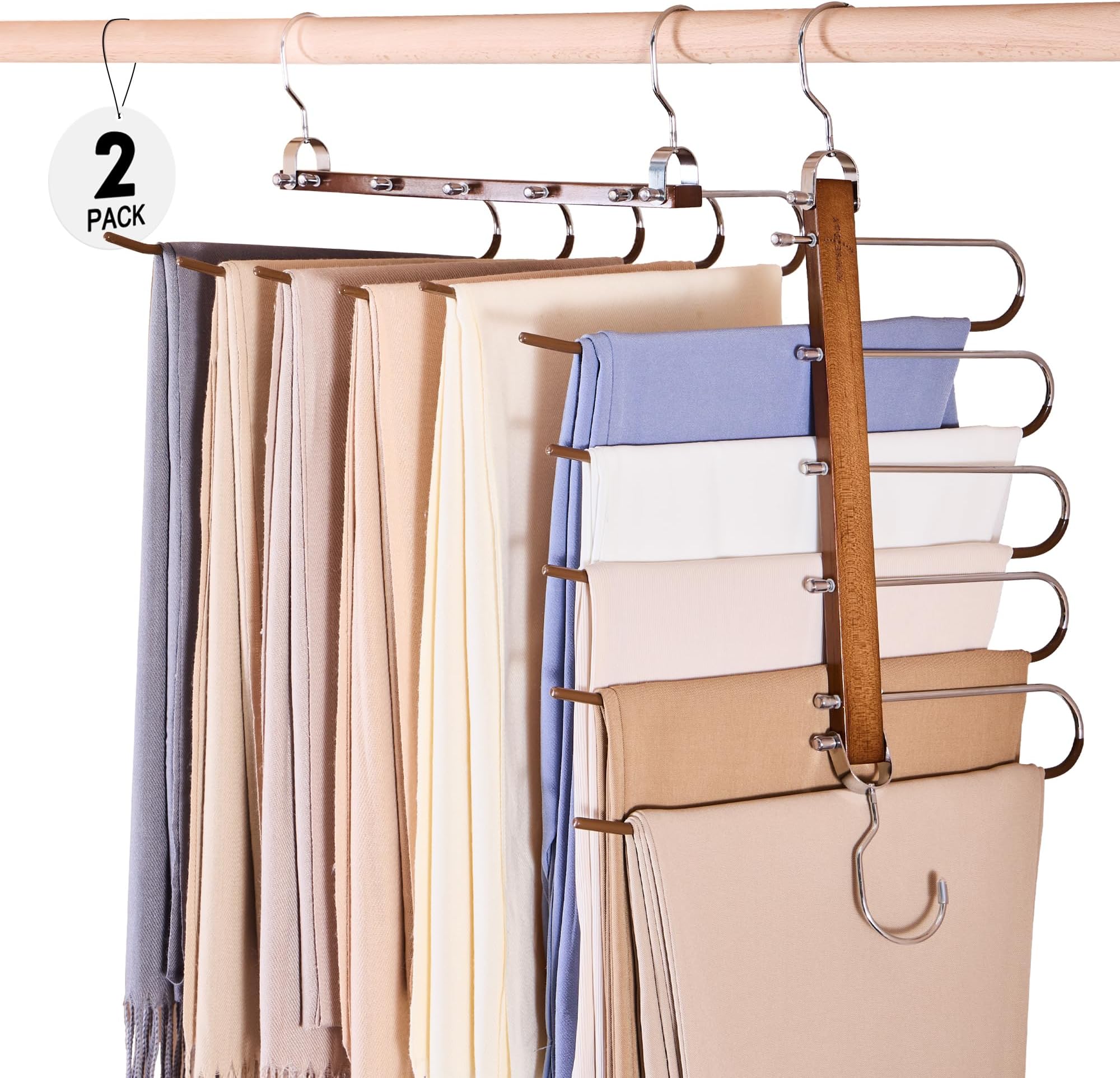 Amazon.com: Altai Republic Wooden Pants Hangers - 5 in 1 Space Saving ...