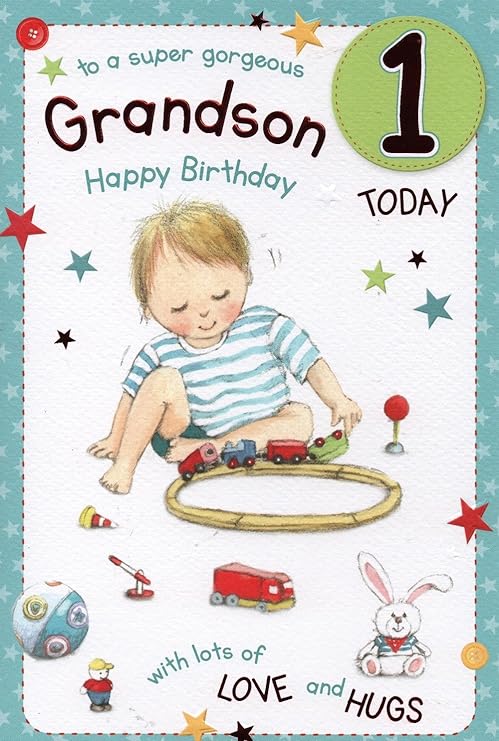 Grandson - 1st birthday - card. : Amazon.co.uk: Stationery & Office ...