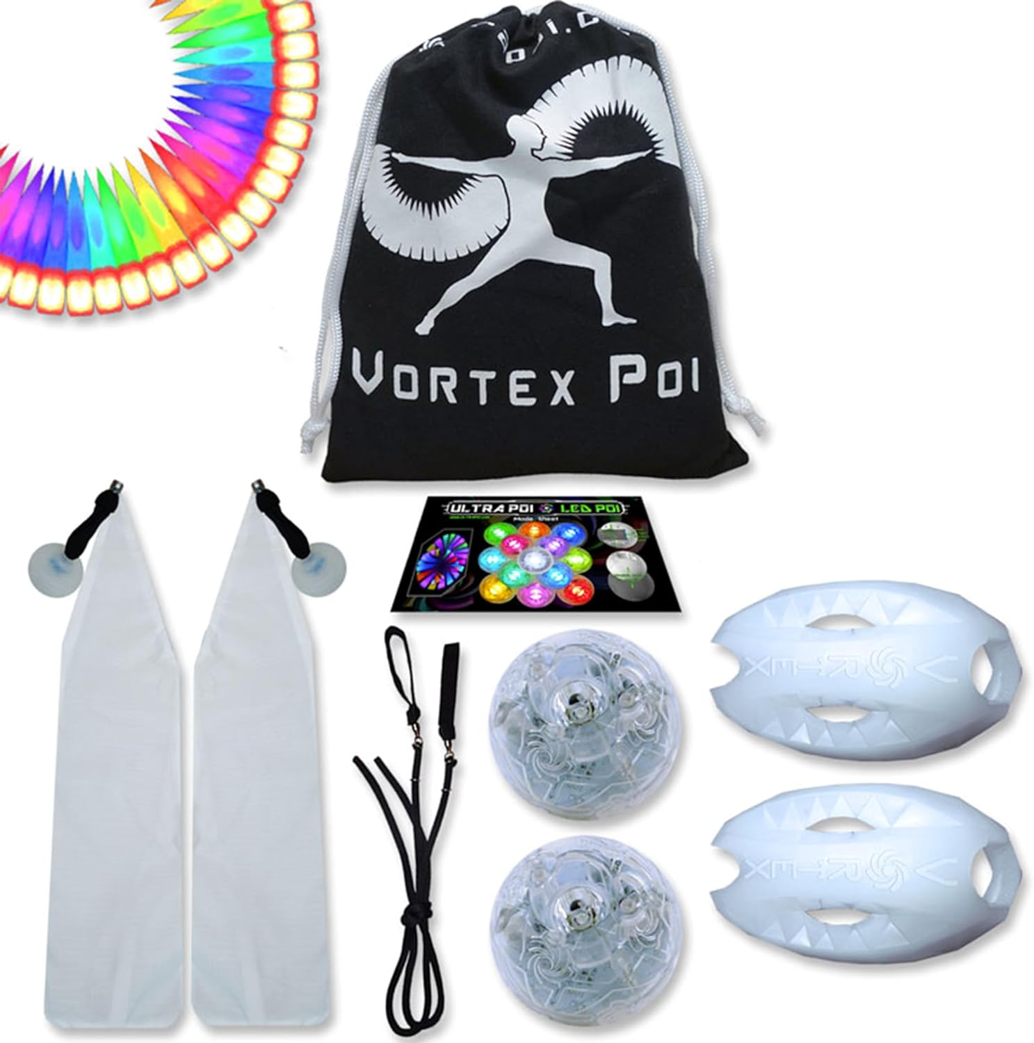 Amazon.com: UltraPoi – Vortex Poi - LED Poi 套裝 - 最佳發光Poi - 流動狂歡舞 - 旋轉燈 ...