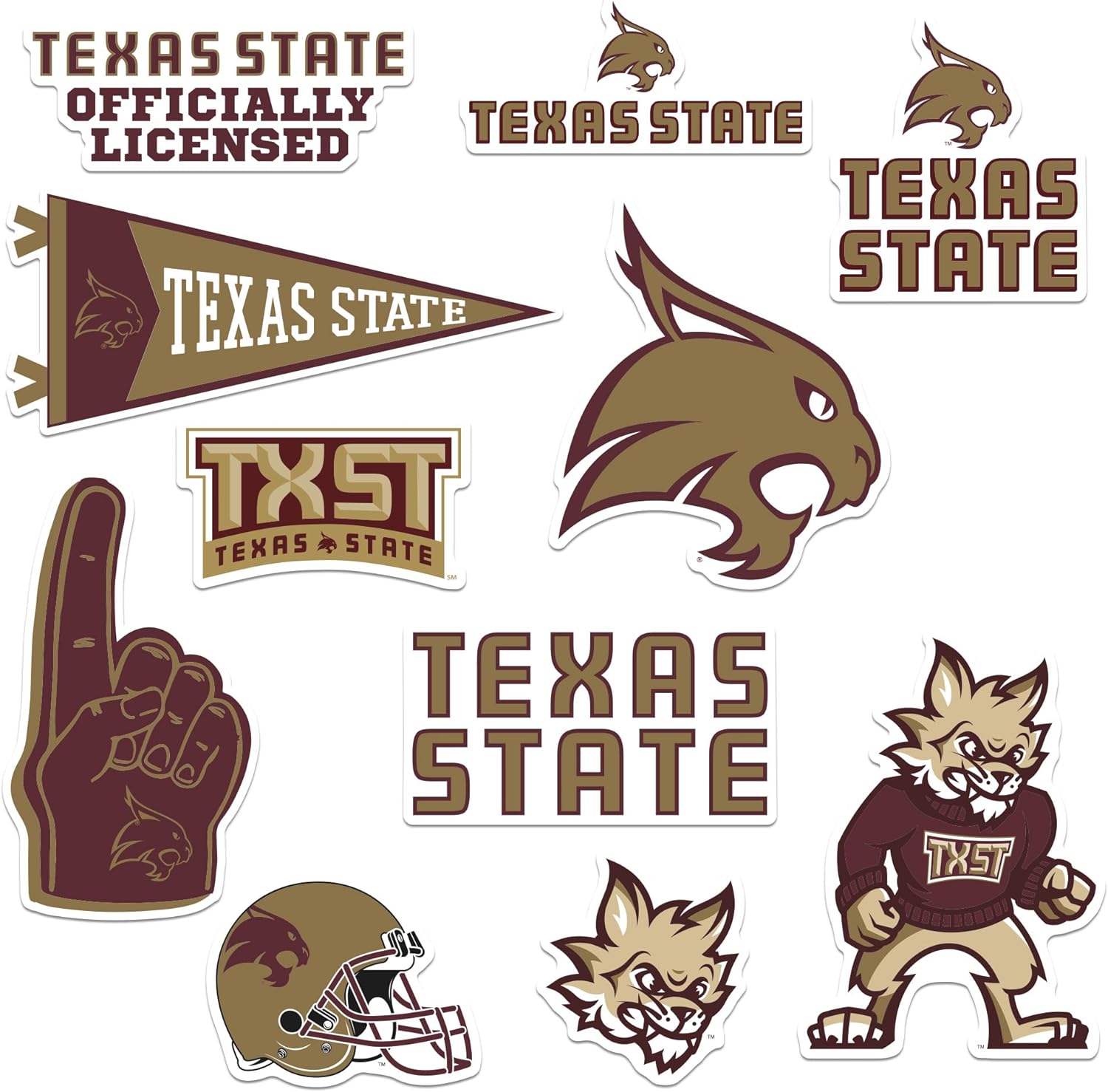 Amazon.com: Texas State University 10ct Vinyl Large Deluxe Stickers ...