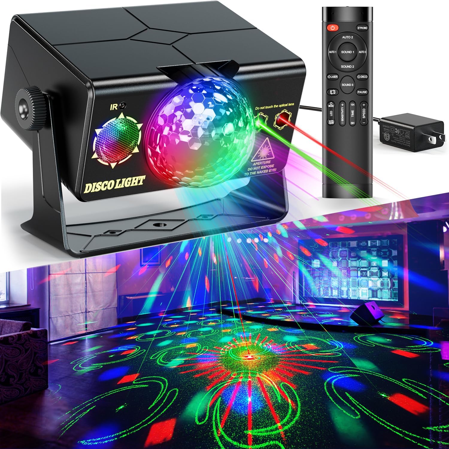 Disco Lights, Party Lights caivimvn Strobe Light Sound Activated LED DJ ...