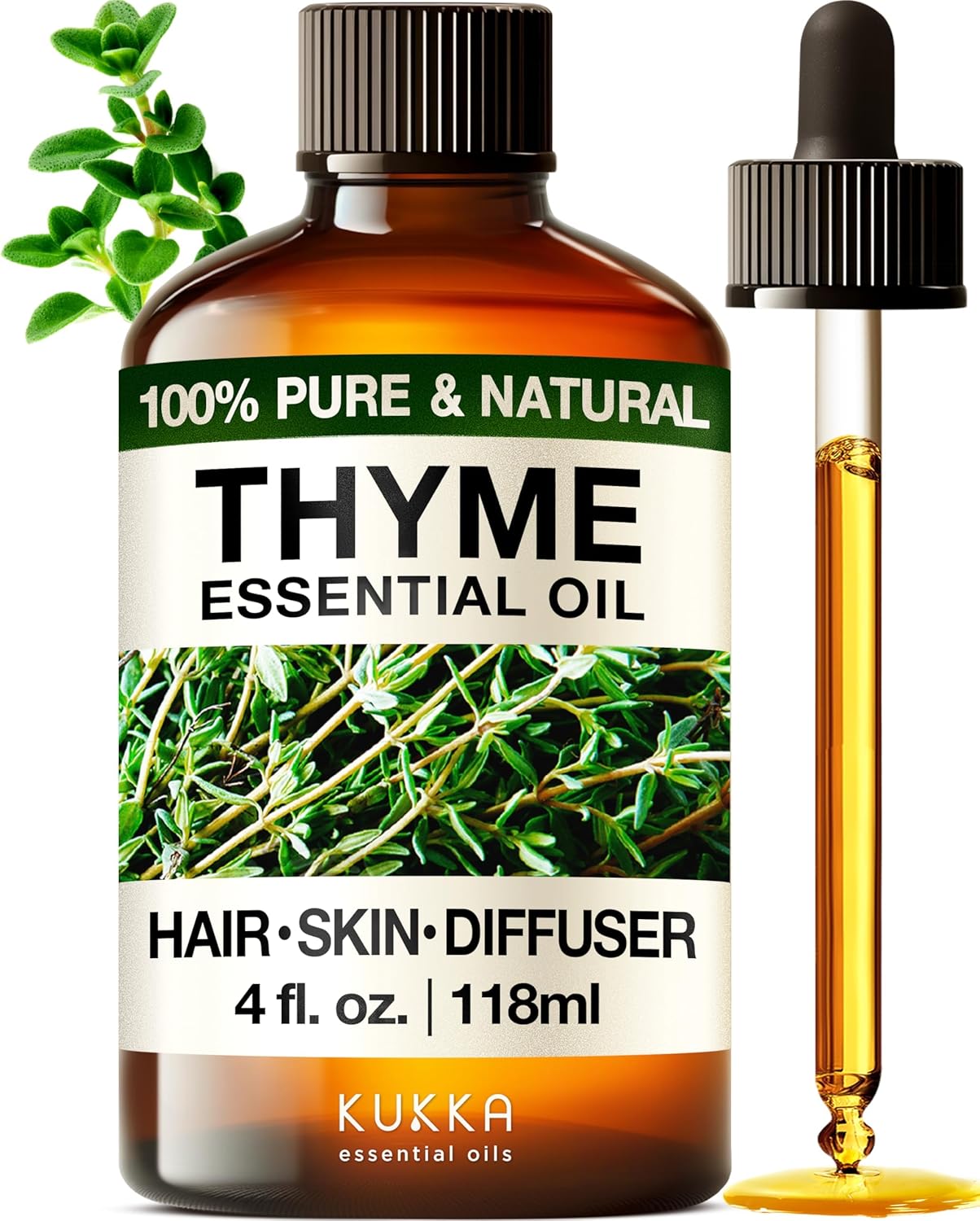 Amazon.com: Kukka Thyme Essential Oil for Hair, Skin & Diffuser - 4 Fl Oz - 100% Pure Natural ...