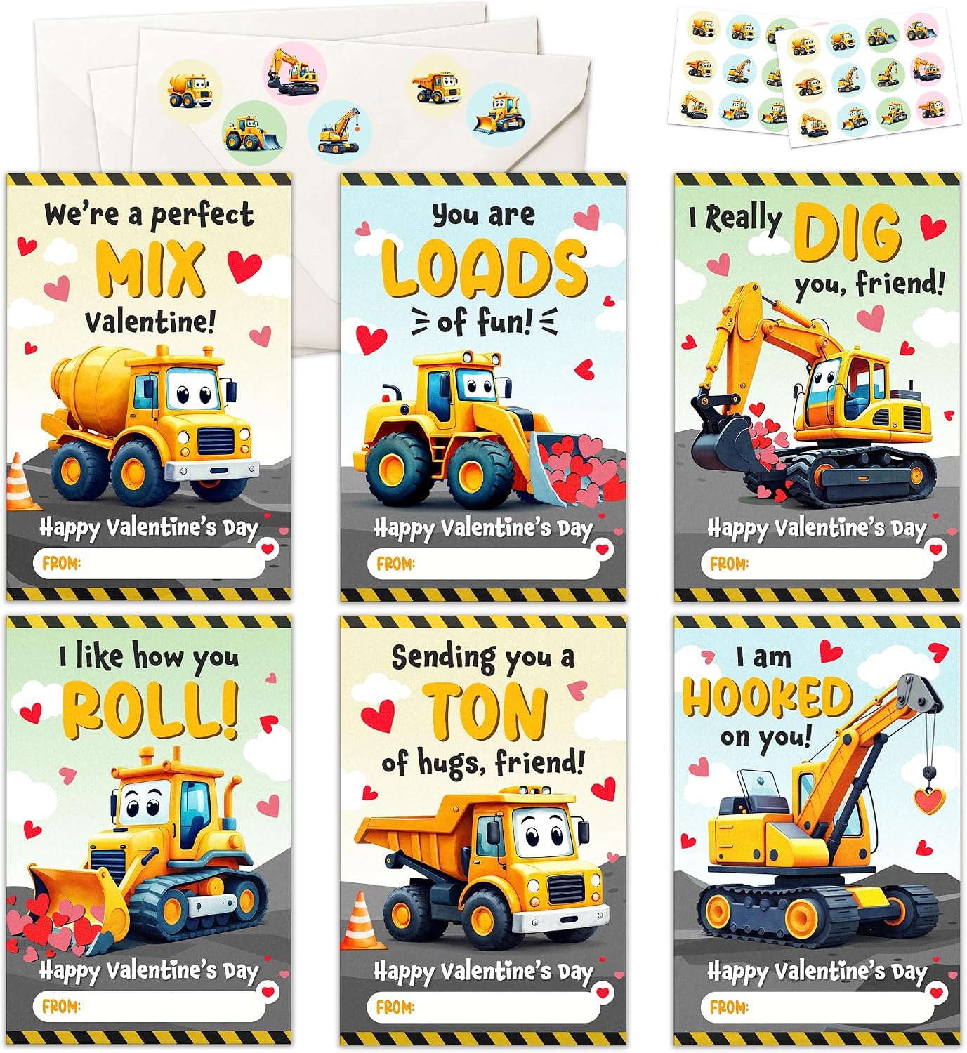 Amazon.com: MAPDTWO 36 Packs Construction Valentines Day Cards ...