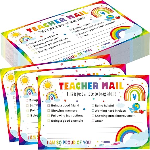 Amazon.com : Pasimy 200 Pcs Teacher Mail Cards Rainbow Boho Classroom ...