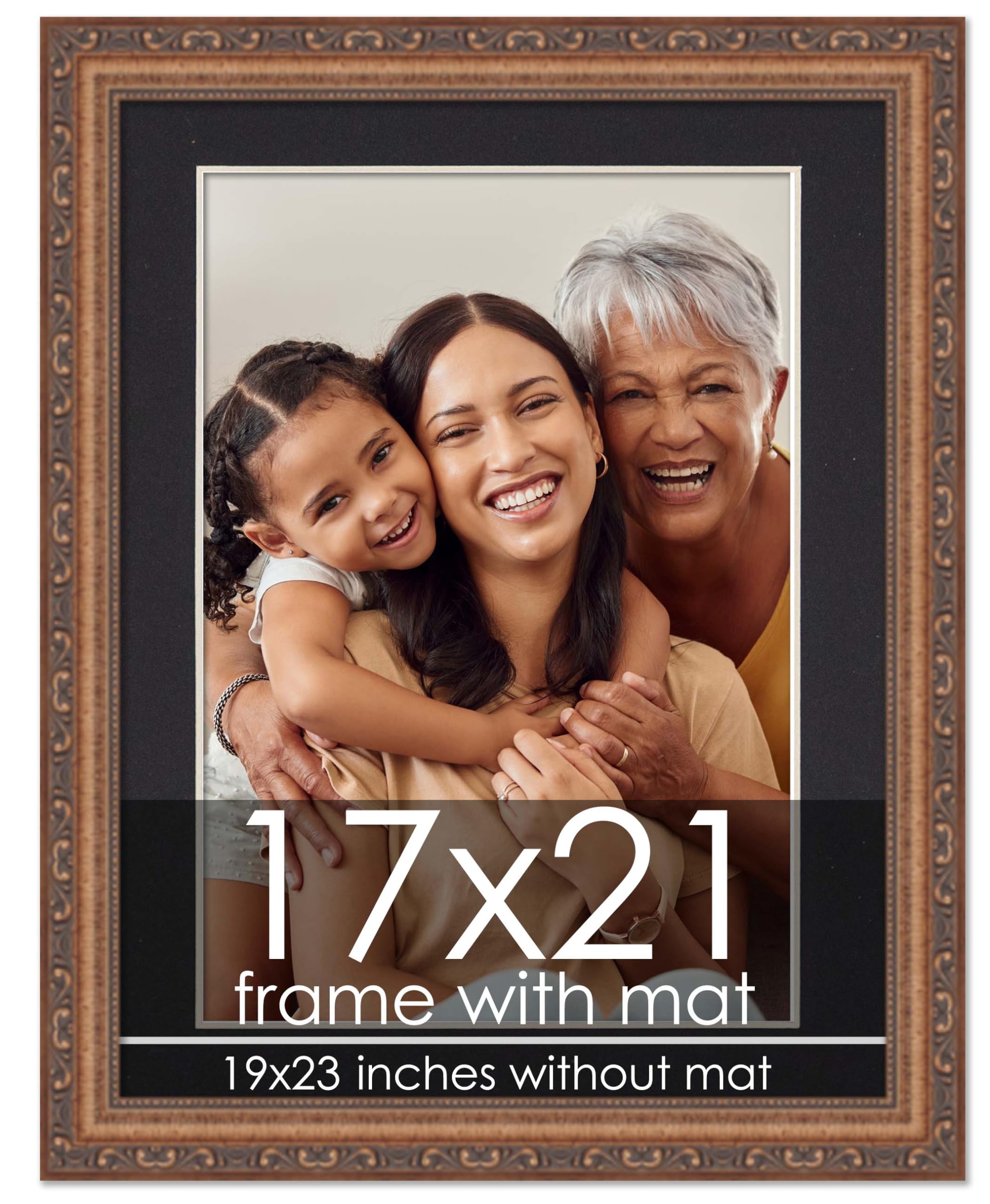 Amazon.com - 17x21 Frame with Mat - Antique Gold 19x23 Frame Wood Made ...