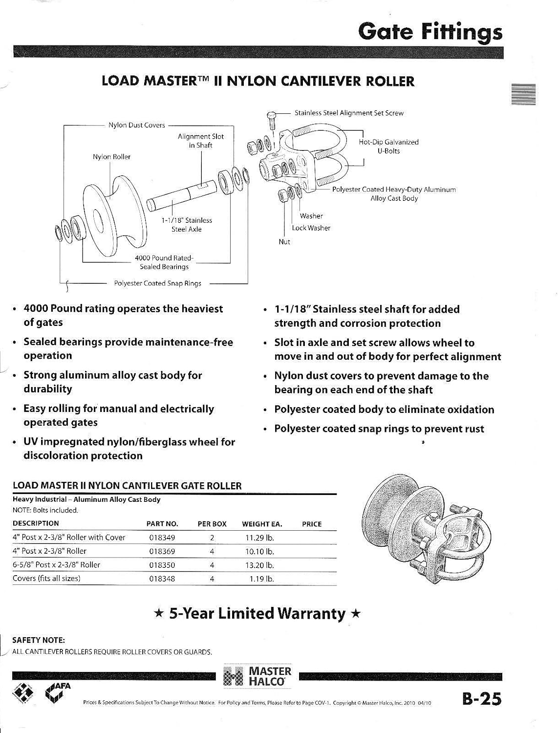2** Master Halco Loadmaster II Nylon Cantilever Gate Rollers for 4 Gate ...