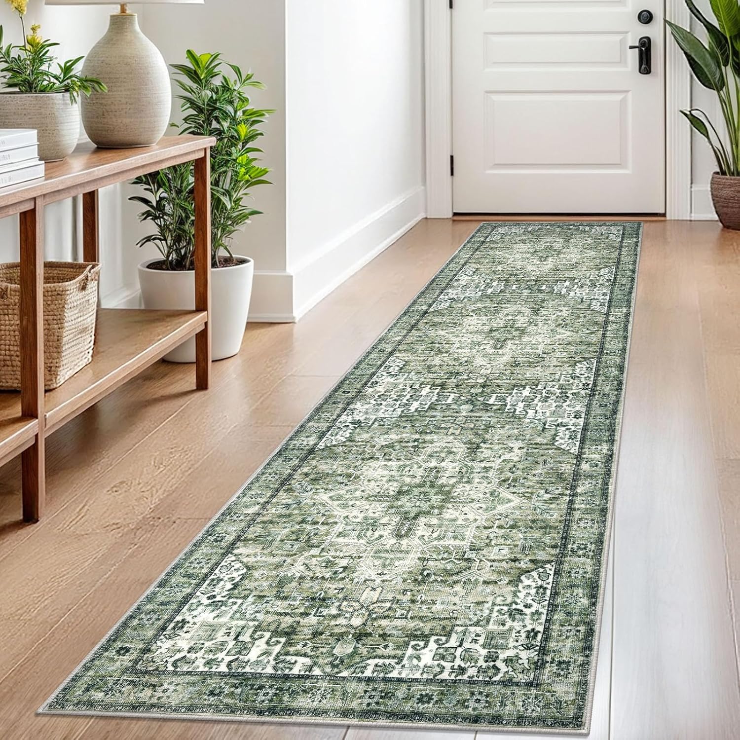 Amazon.com: SIILOOM 2x8 Sage Green Runner for Hallways, Non-Slip ...