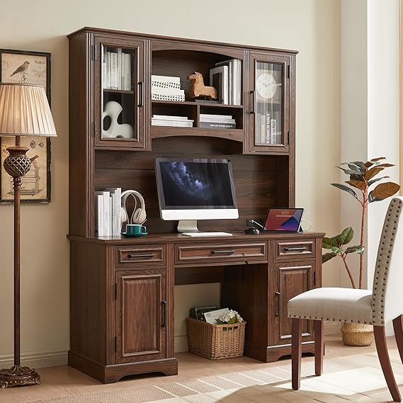 Amazon.com: JXQTLINGMU Farmhouse 76" Height Computer Desk with Hutch ...