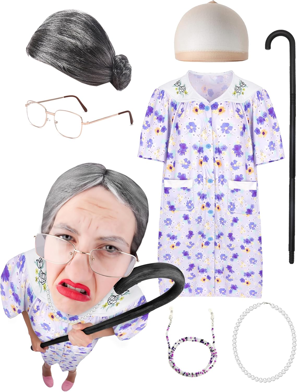 Amazon.com: CICOCI Adult Old Lady Costume For Women Grandma Funny ...