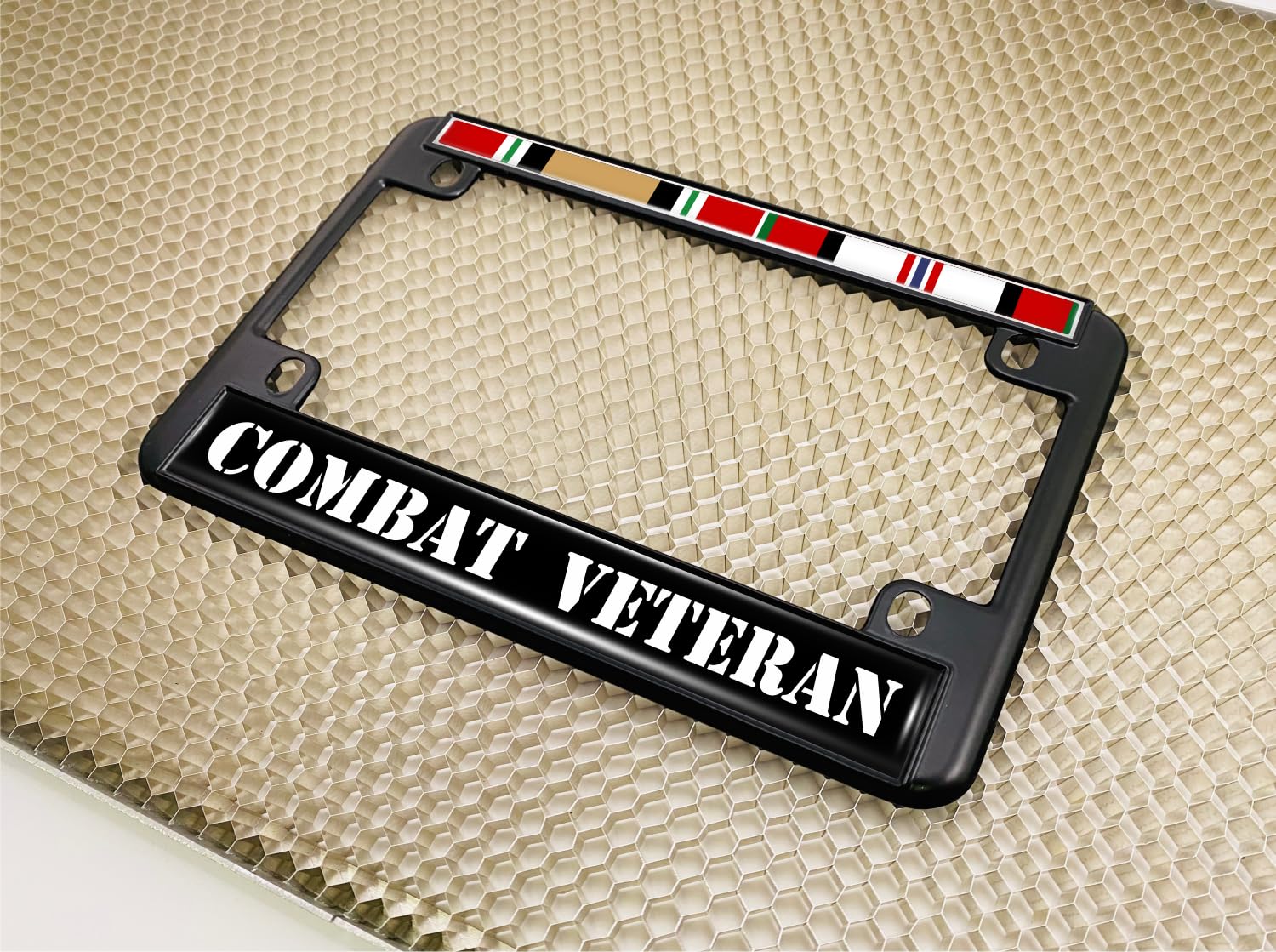 Motorcycle Metal License Plate Frame with Iraq Afghanistan Combat ...