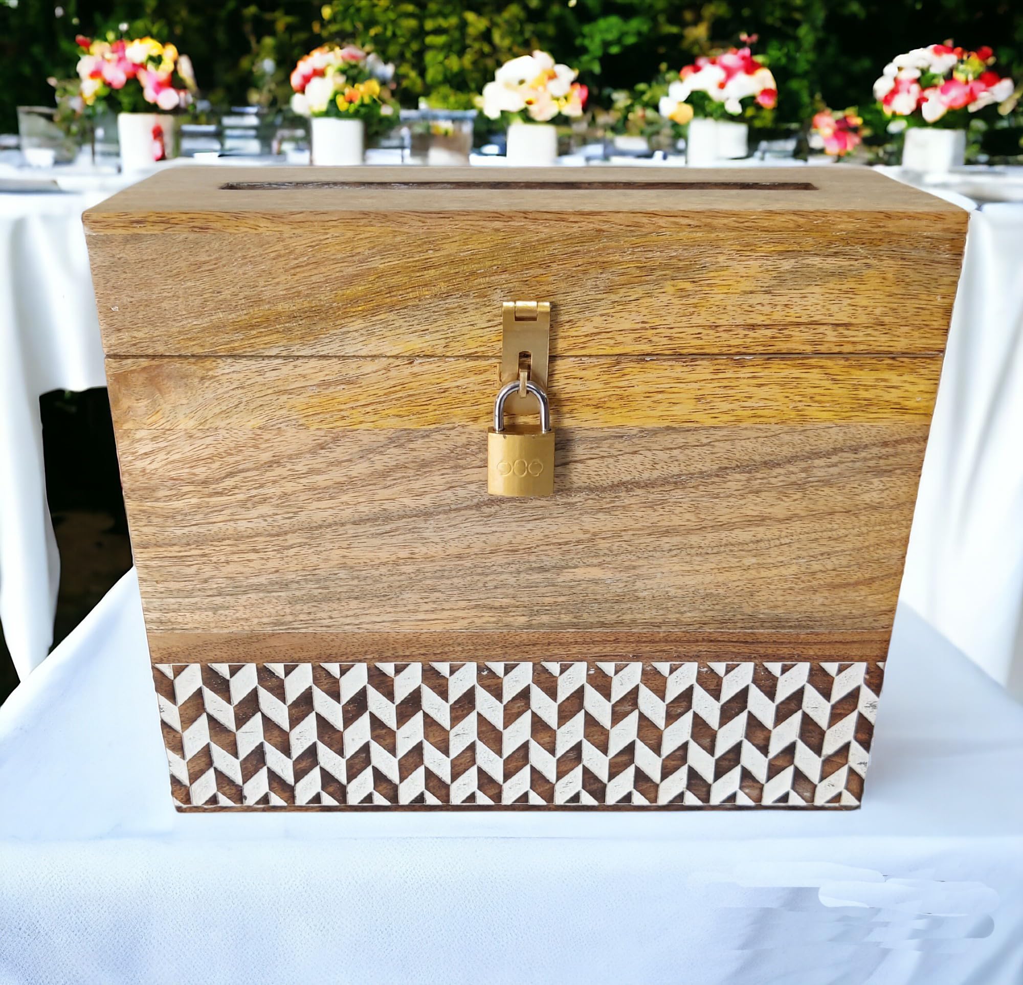 VANIYA CRAFTS® Handmade Wooden Engrave Design Wedding Card Box with ...