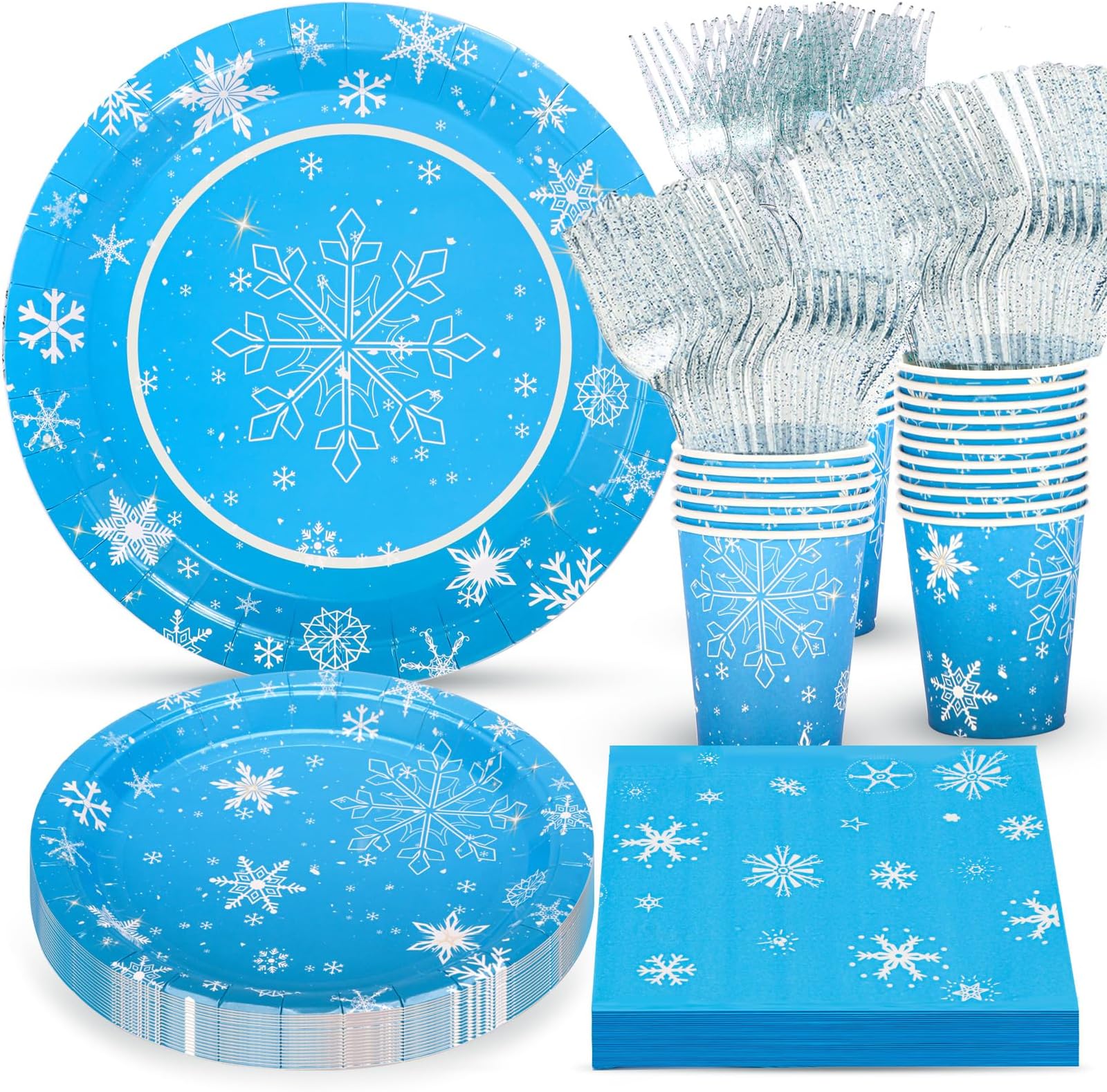 Amazon.com: Winter Snowflake Birthday Party Supplies 96 PCS Christmas ...
