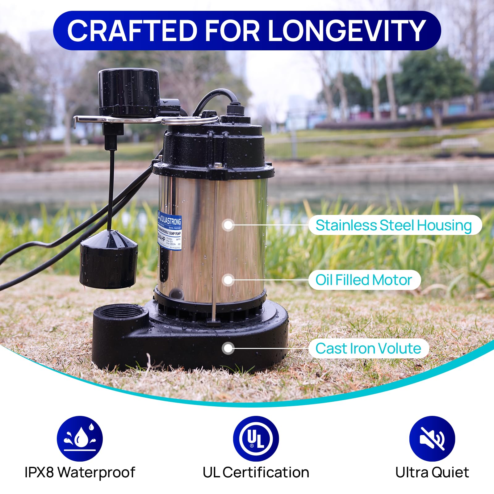 Snapklik.com : Aquastrong Sewage Grinder Pump, Cast Iron Effluent Pump ...