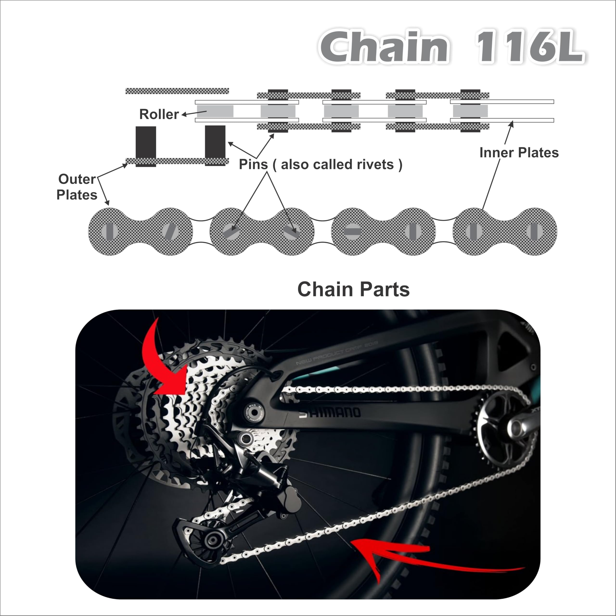 Shimano 8 Speed Chain Alomejor Bicycle Chain With 116 Links 6/7/8 Speed ...