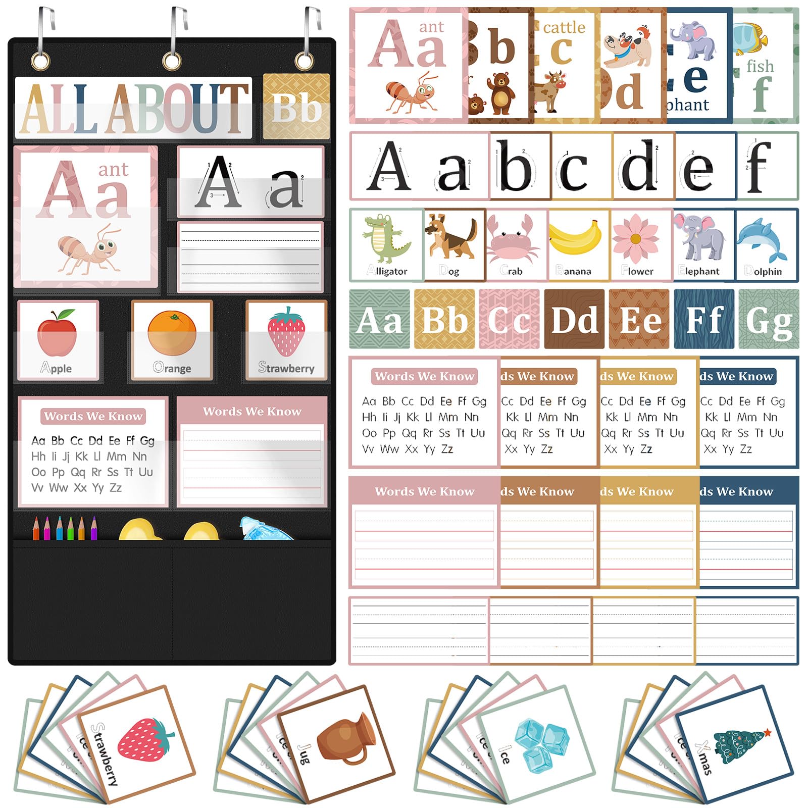 Amazon.com: Humyoun 18 x 33 Inch All About Letter Pocket Chart with 169 ...