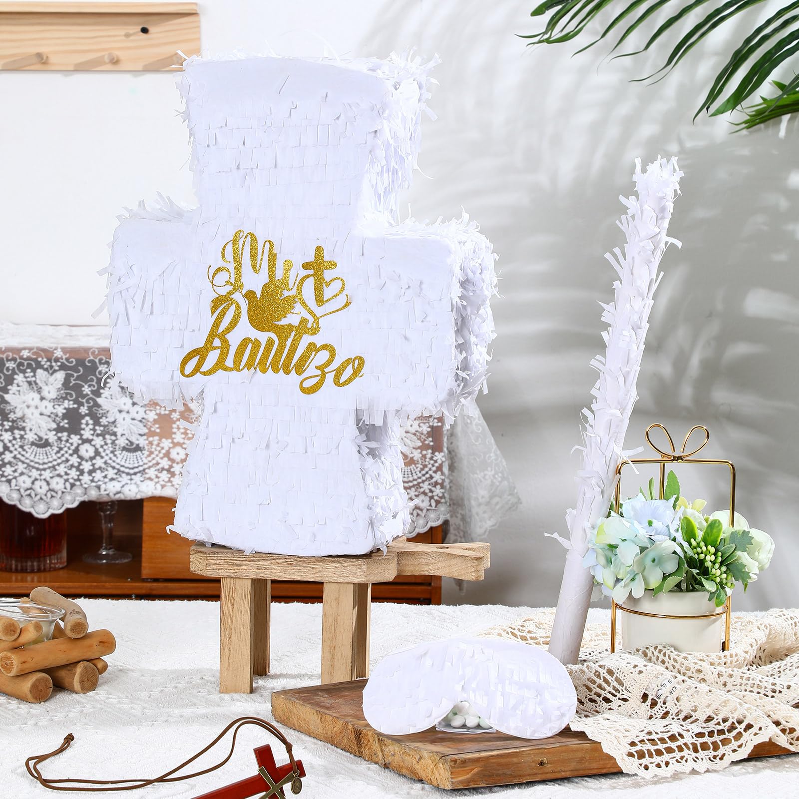 Snapklik.com : RoundFunny Baptism White Cross Pinatas