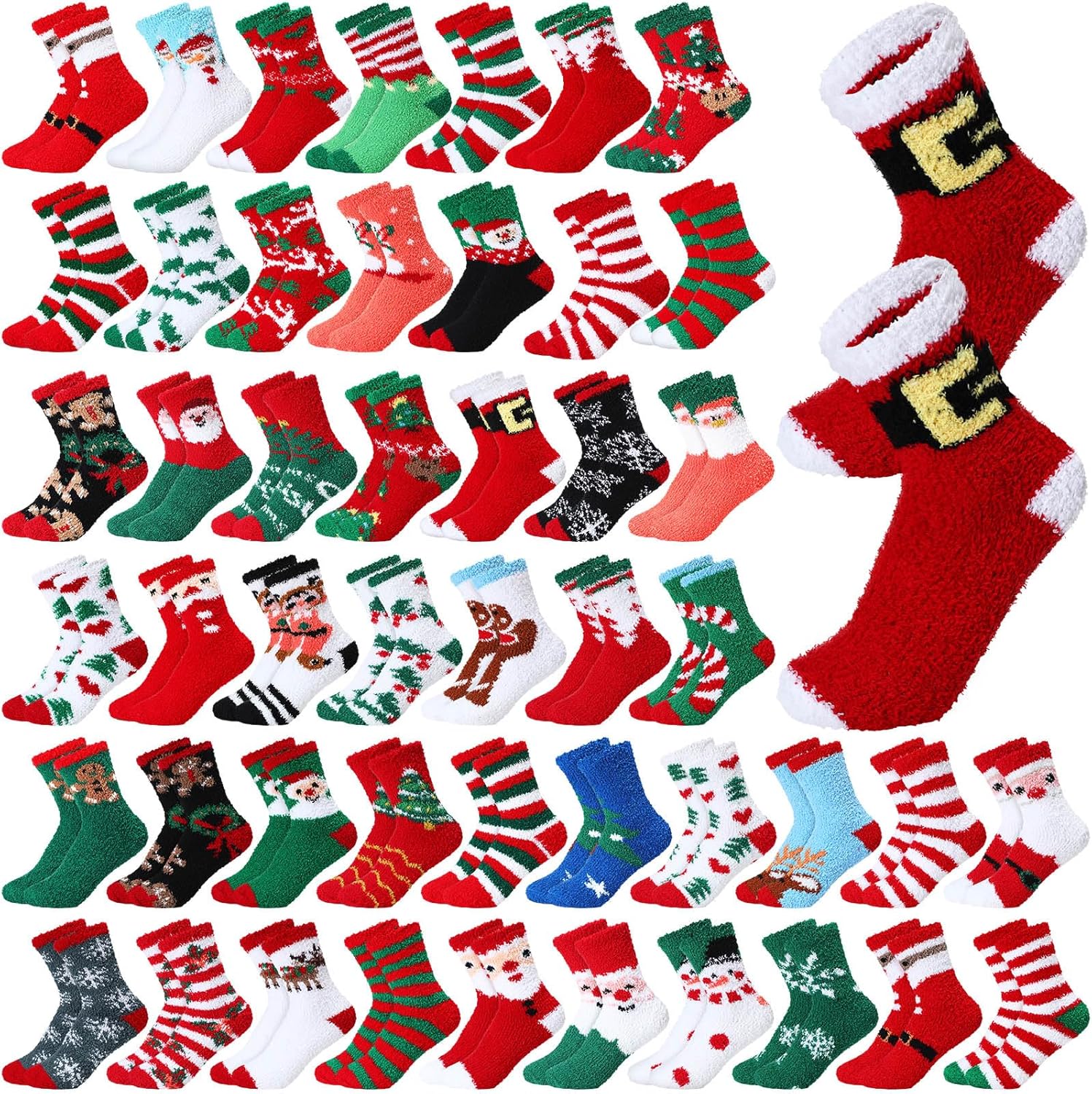 Geyoga 52 Pairs Christmas Fuzzy Socks Bulk for Women Girls, Holiday ...
