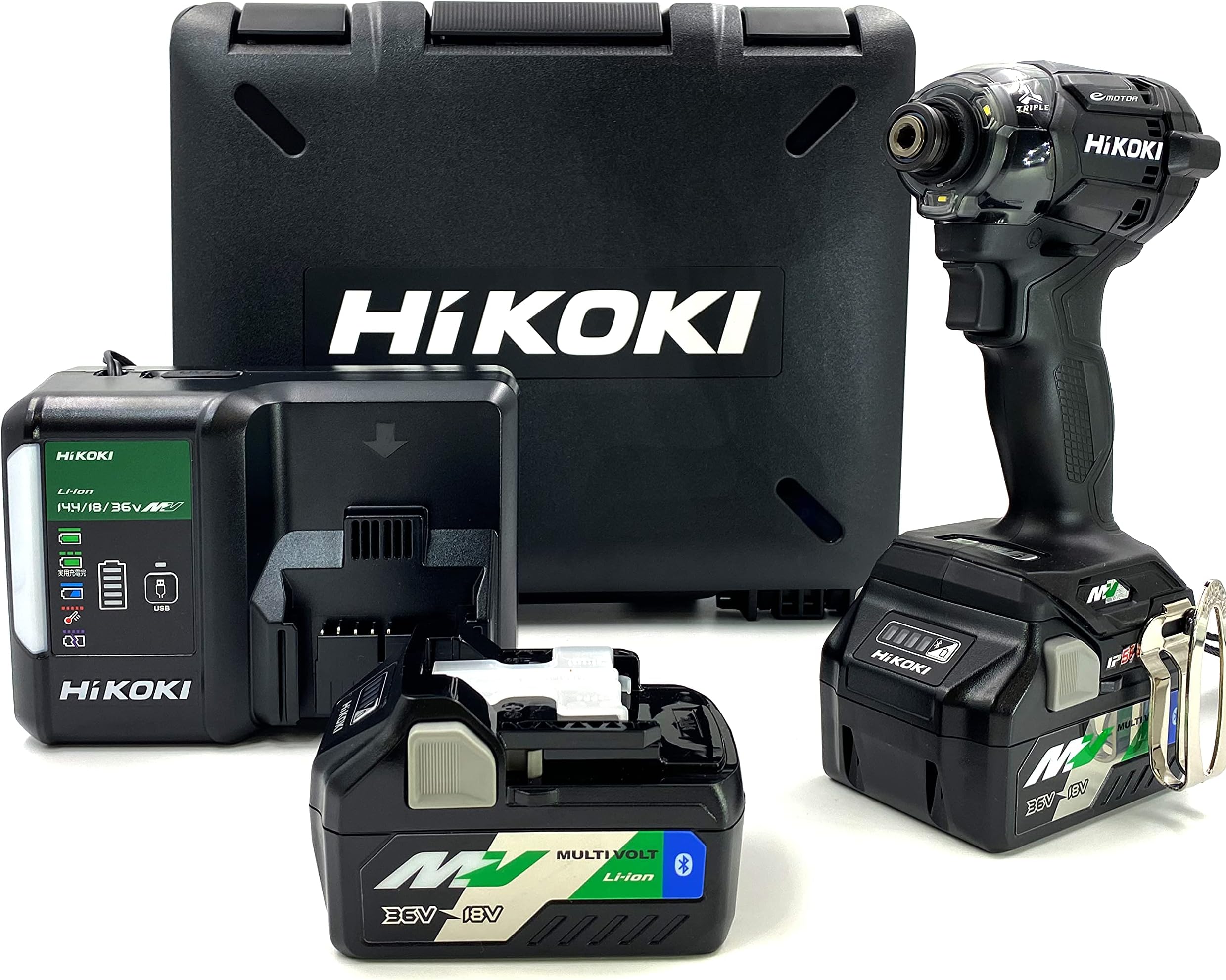 Amazon.co.jp: HiKOKI(ハイコーキ) 36V インパクトドライバー WH36DC ストロングブラック Bluetooth付バッテリー2個・充電器・ケース・力こぶビット付き ...