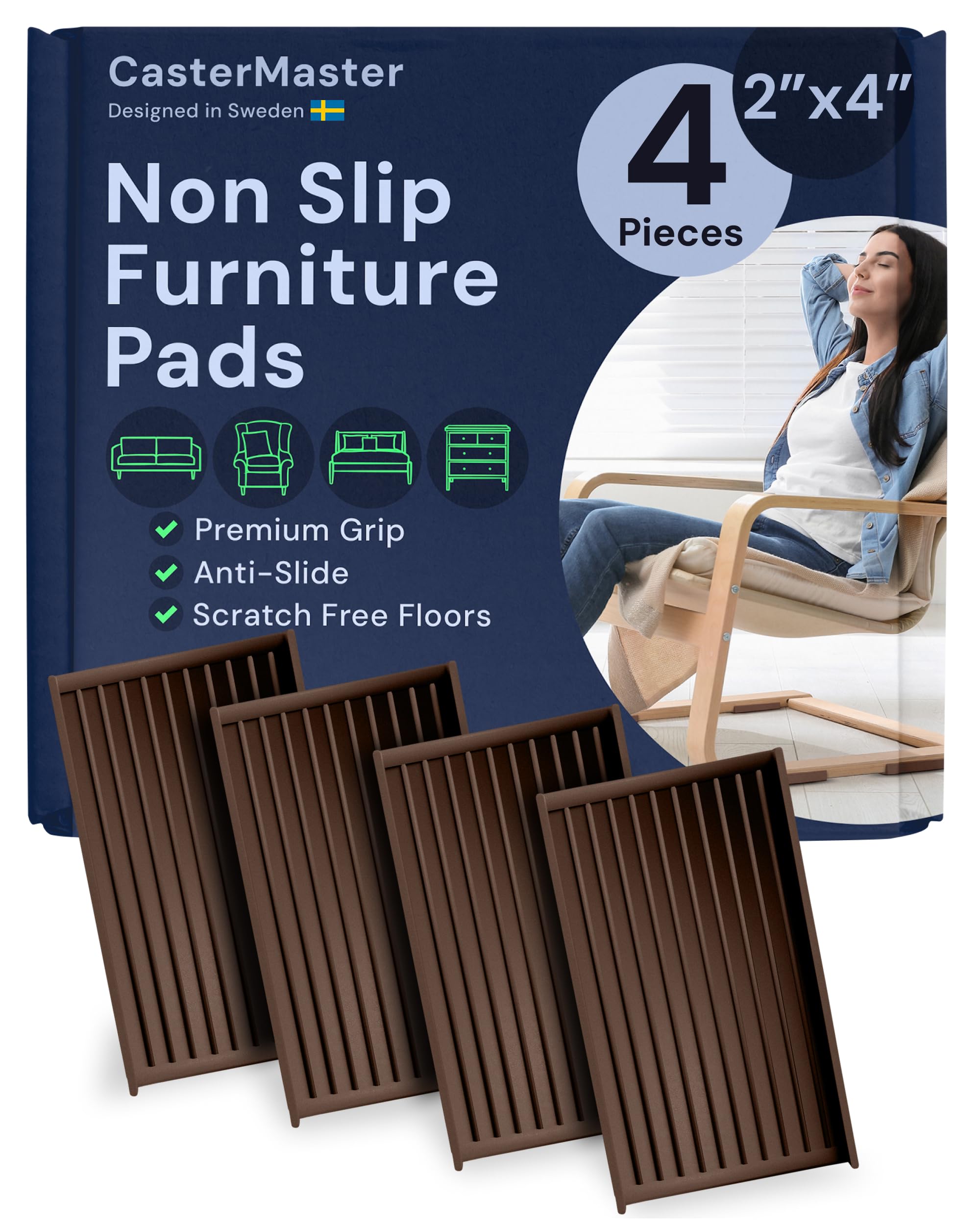 Amazon.com: CasterMaster Non Slip Furniture Pads- 2x4 Rectangular ...