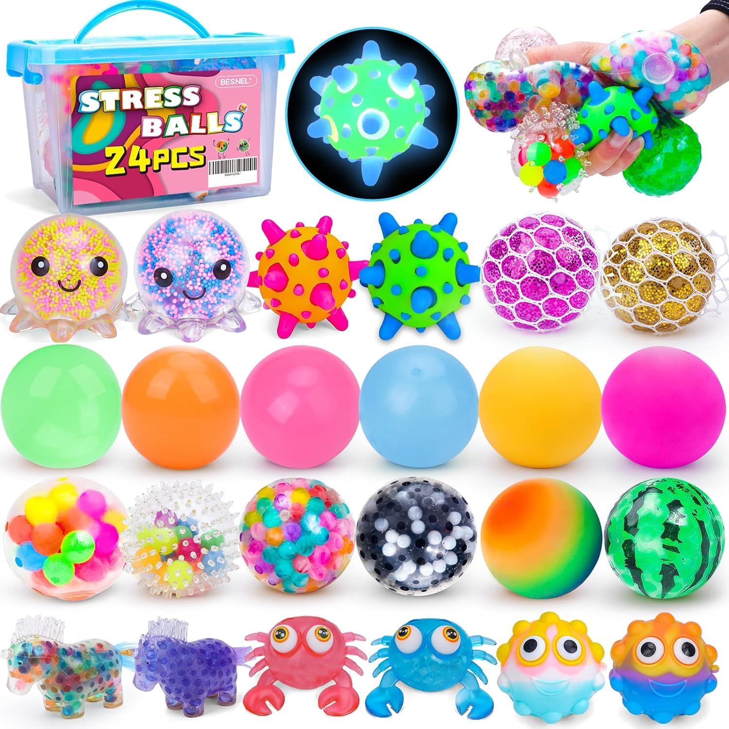 Amazon.com: 24 Pack Stress Balls, Squishy Balls, Squishy Fidget Relief ...