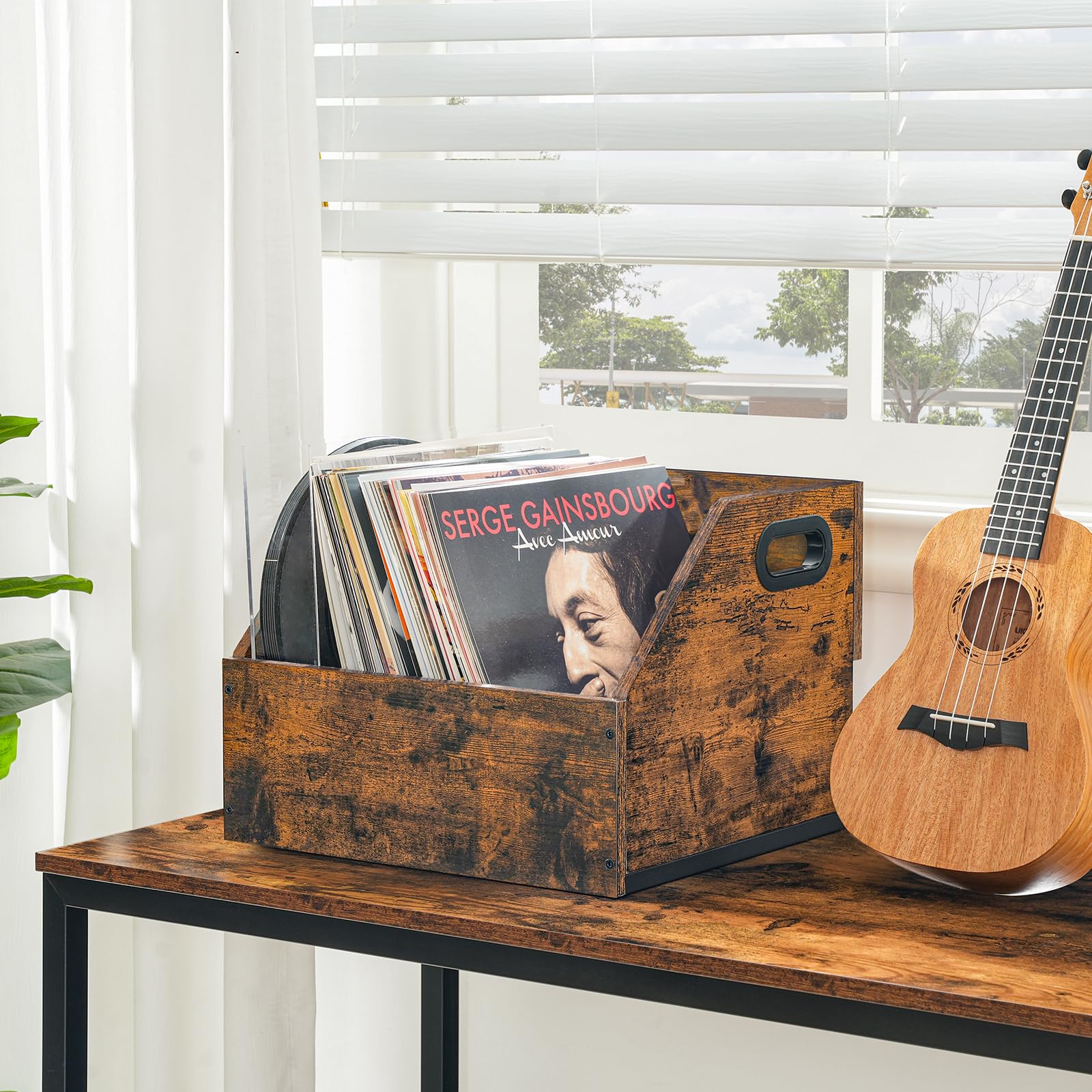 HOOBRO Vinyl Record Storage Crate, Record Holder, Wooden & Metal LP ...