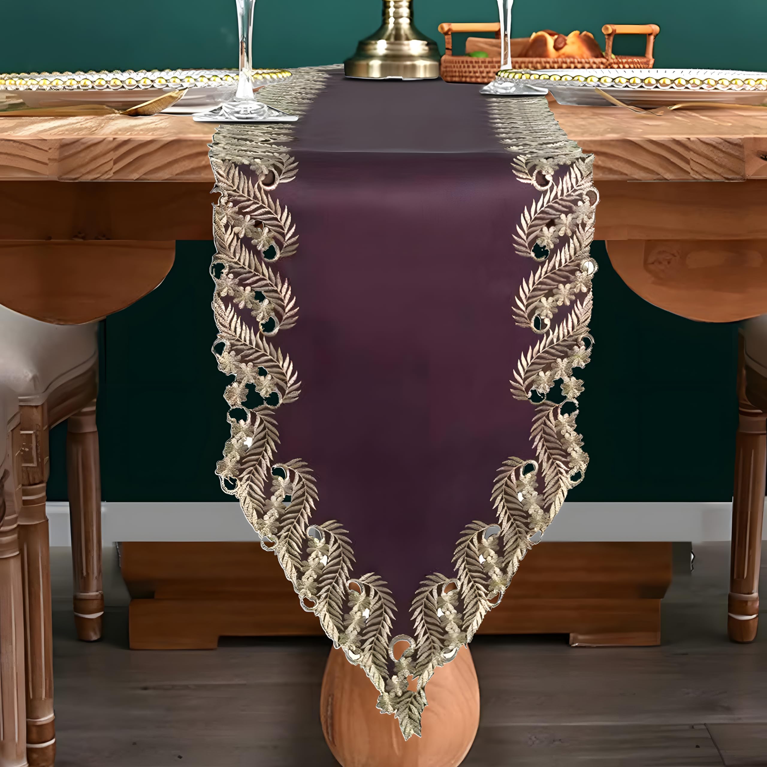 Amazon.com: Decozen Gold Lace Plum Table Runner - Dresser Scarf ...