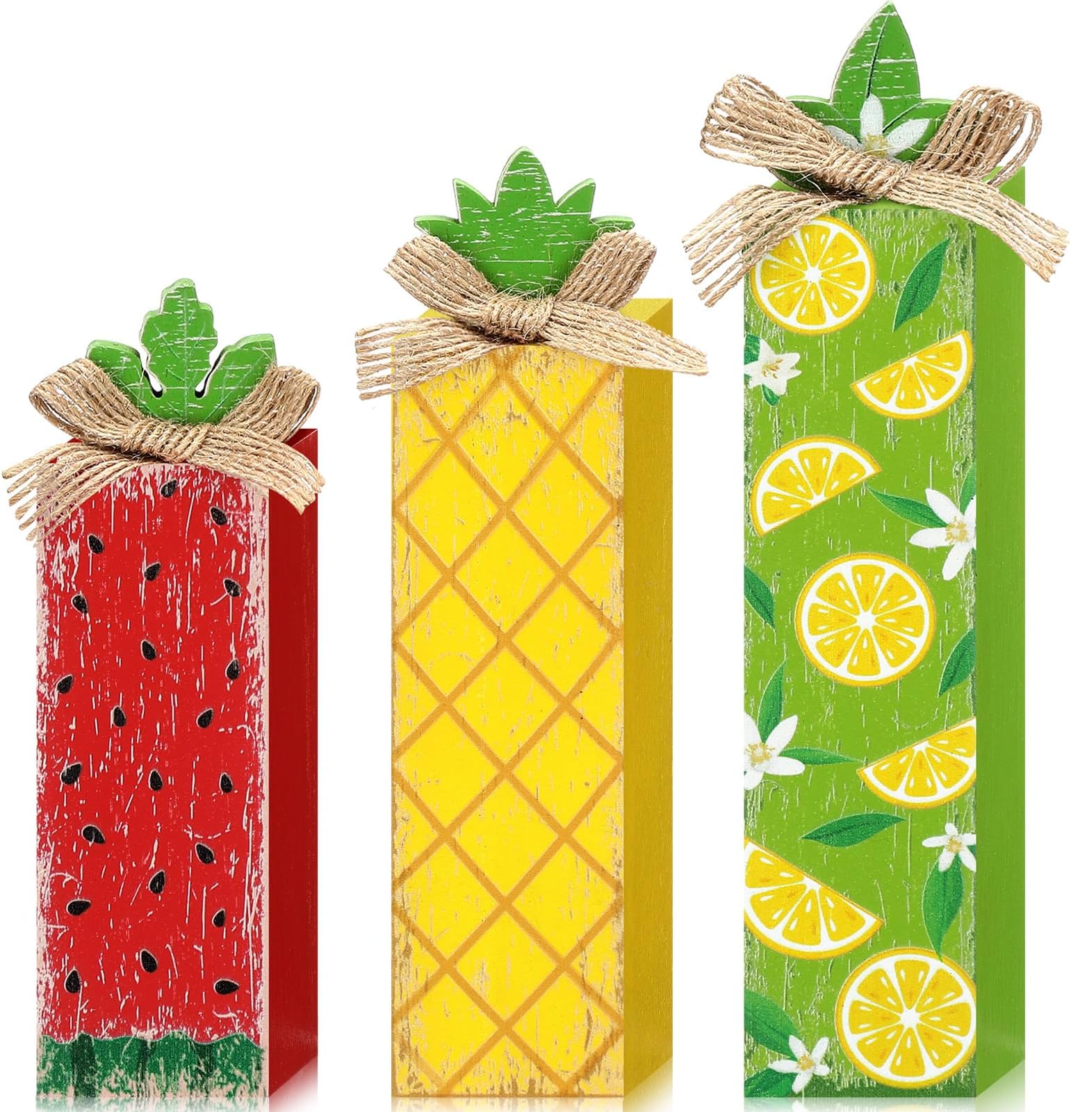 Amazon.com: Redbaker 3 Pcs Summer Wood Table Block Sign Lemon Tiered ...