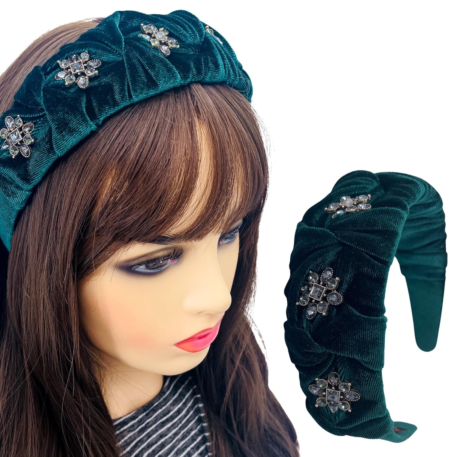 Amazon.com : Firecolor Chic Rhinestone Wide Headband Velvet Headbands ...