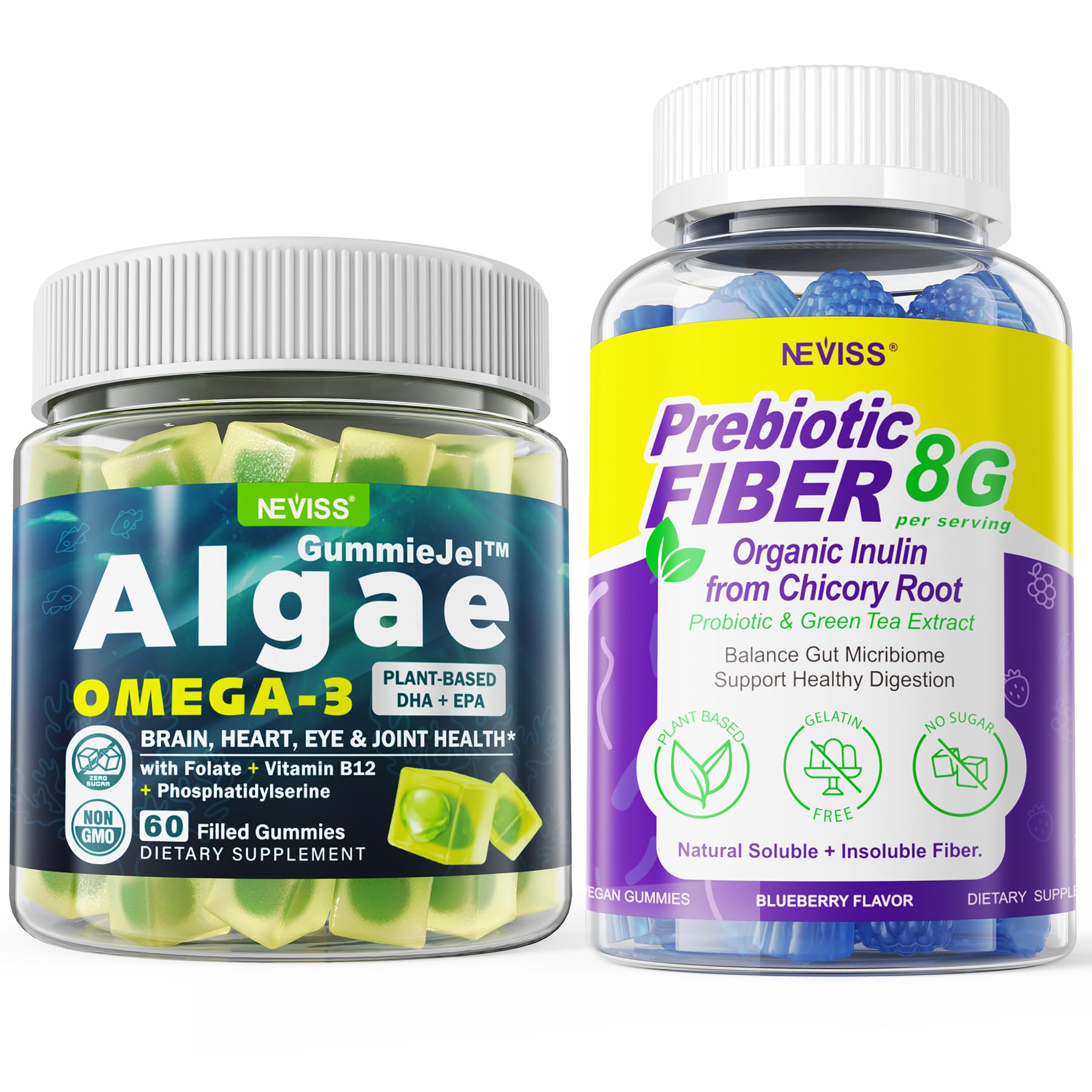 Amazon.com: Vegan Omega 3 Gummies 1000mg + Prebiotic Fiber Gummies for ...